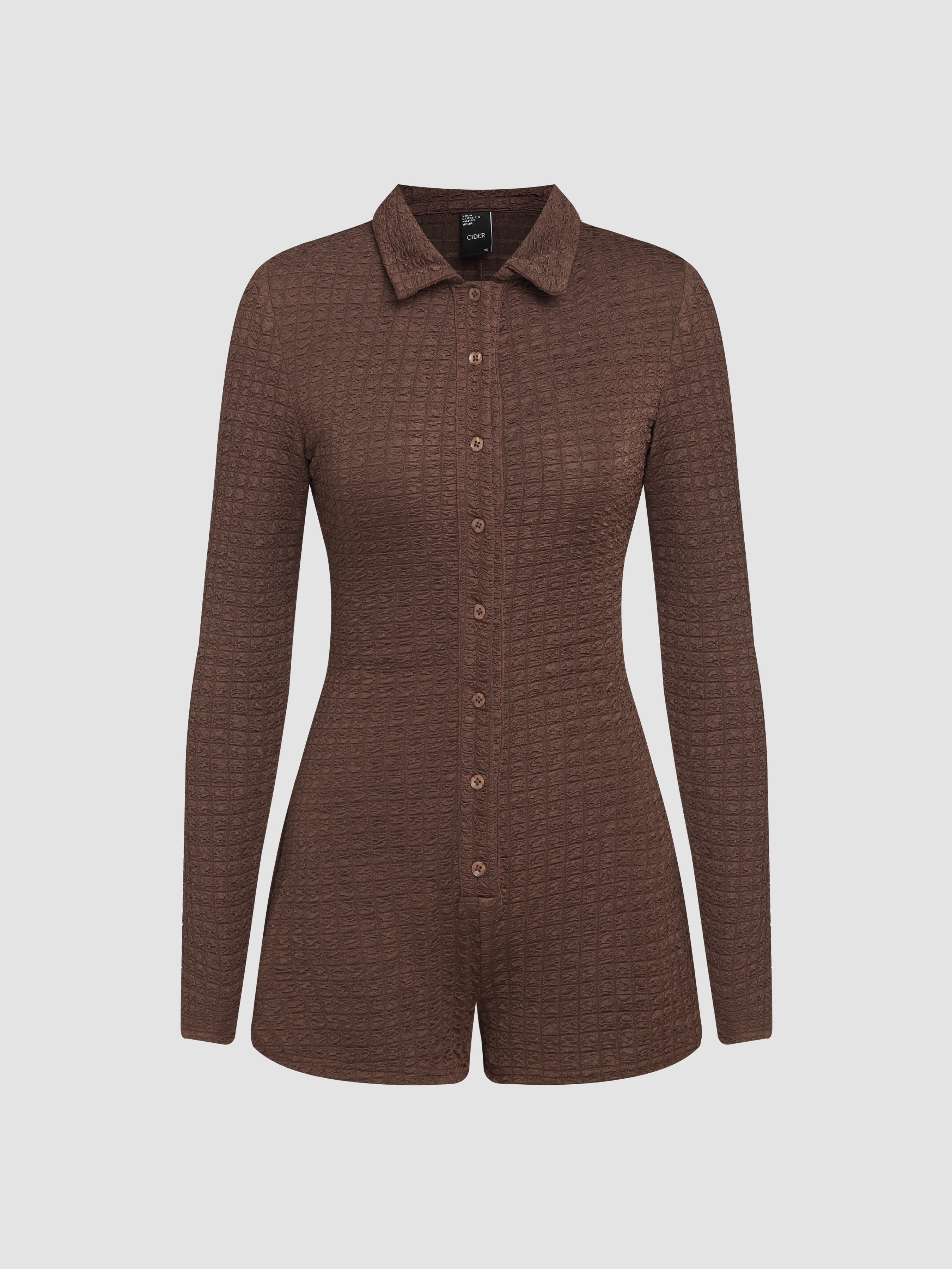 Solid Collar Button Up Romper For School