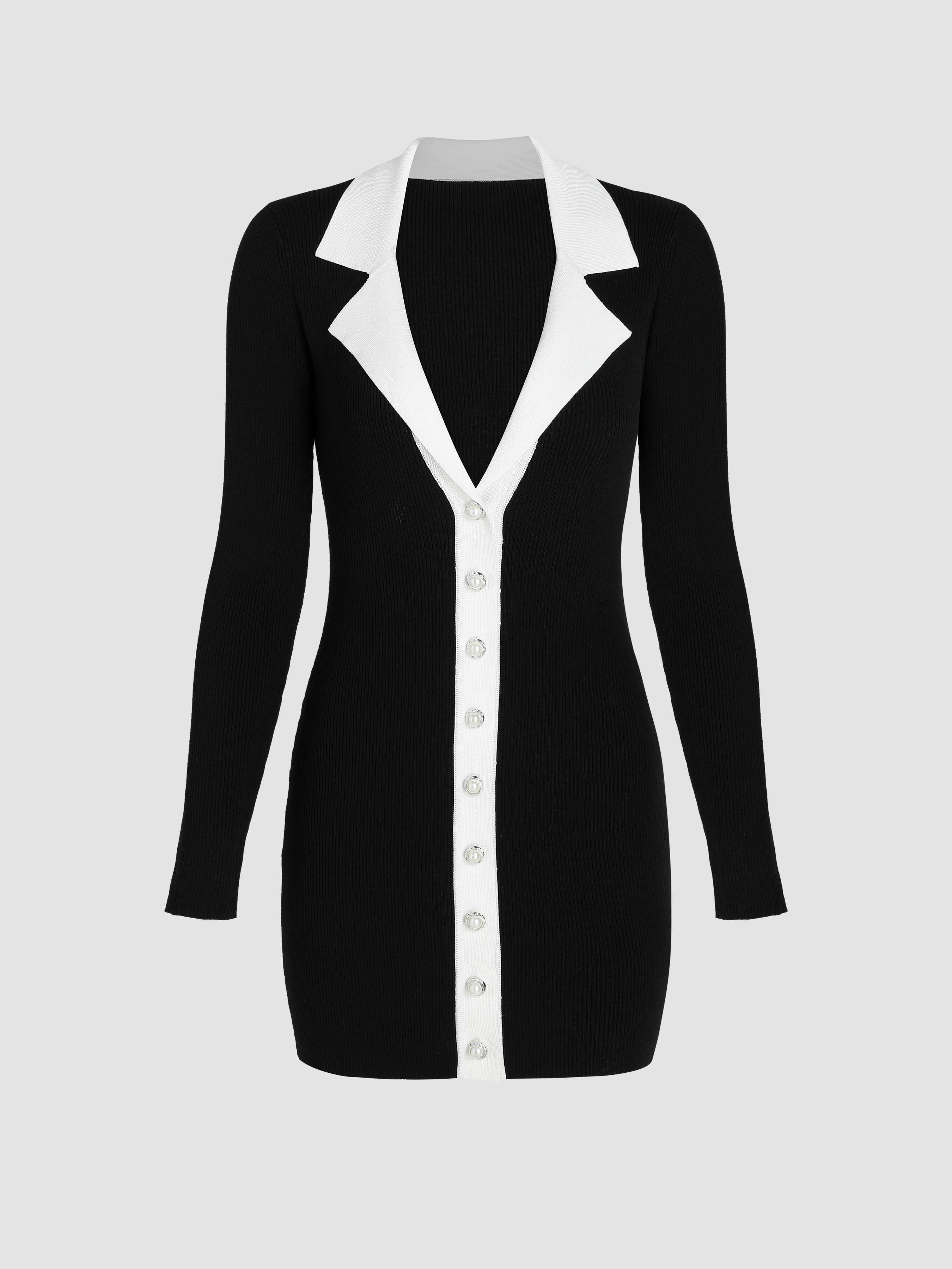 Solid Collar Button Up Knitted Mini Dress - Cider