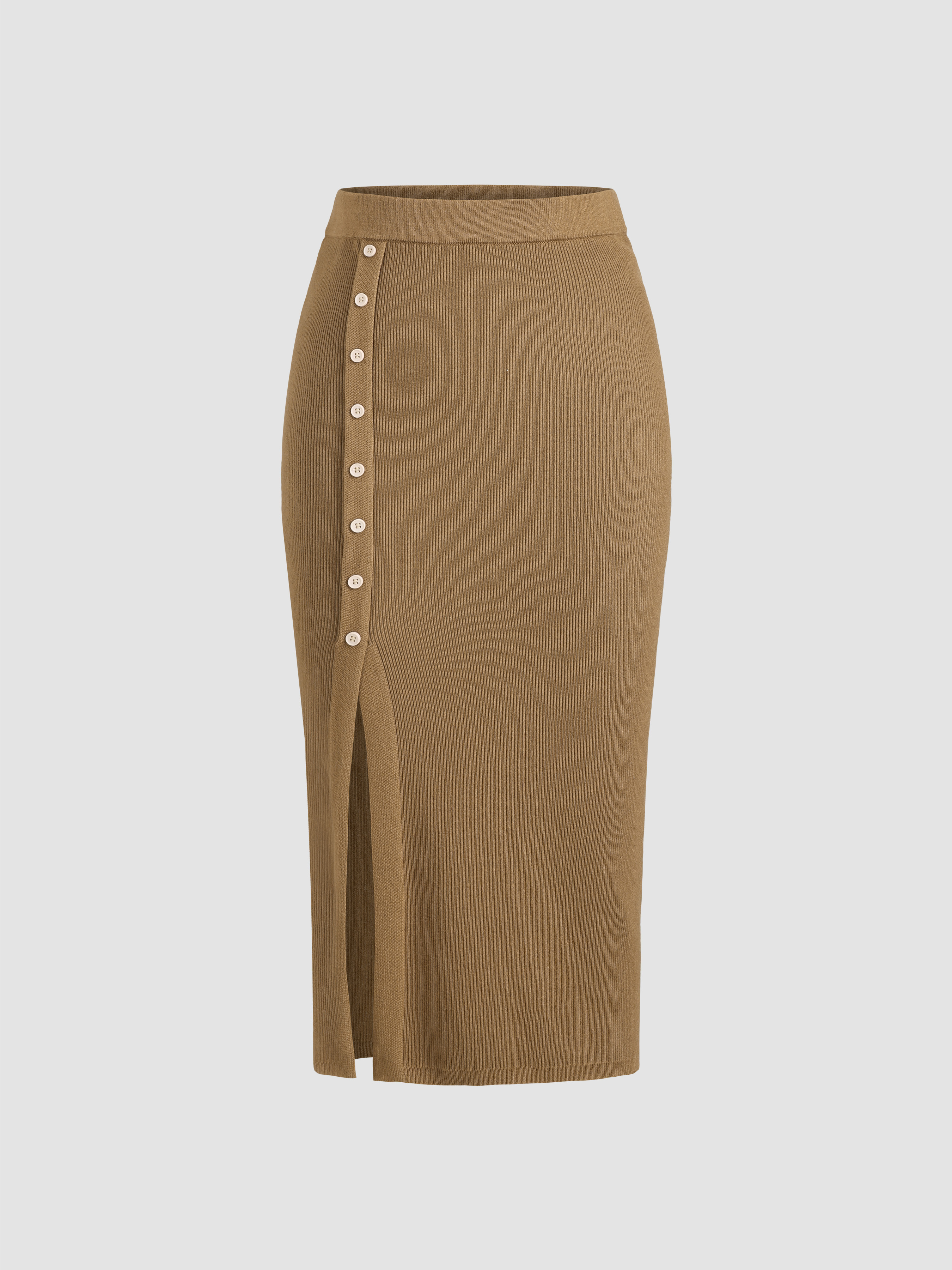 Solid Split Knitted Skirt For Vacation Work Holiday