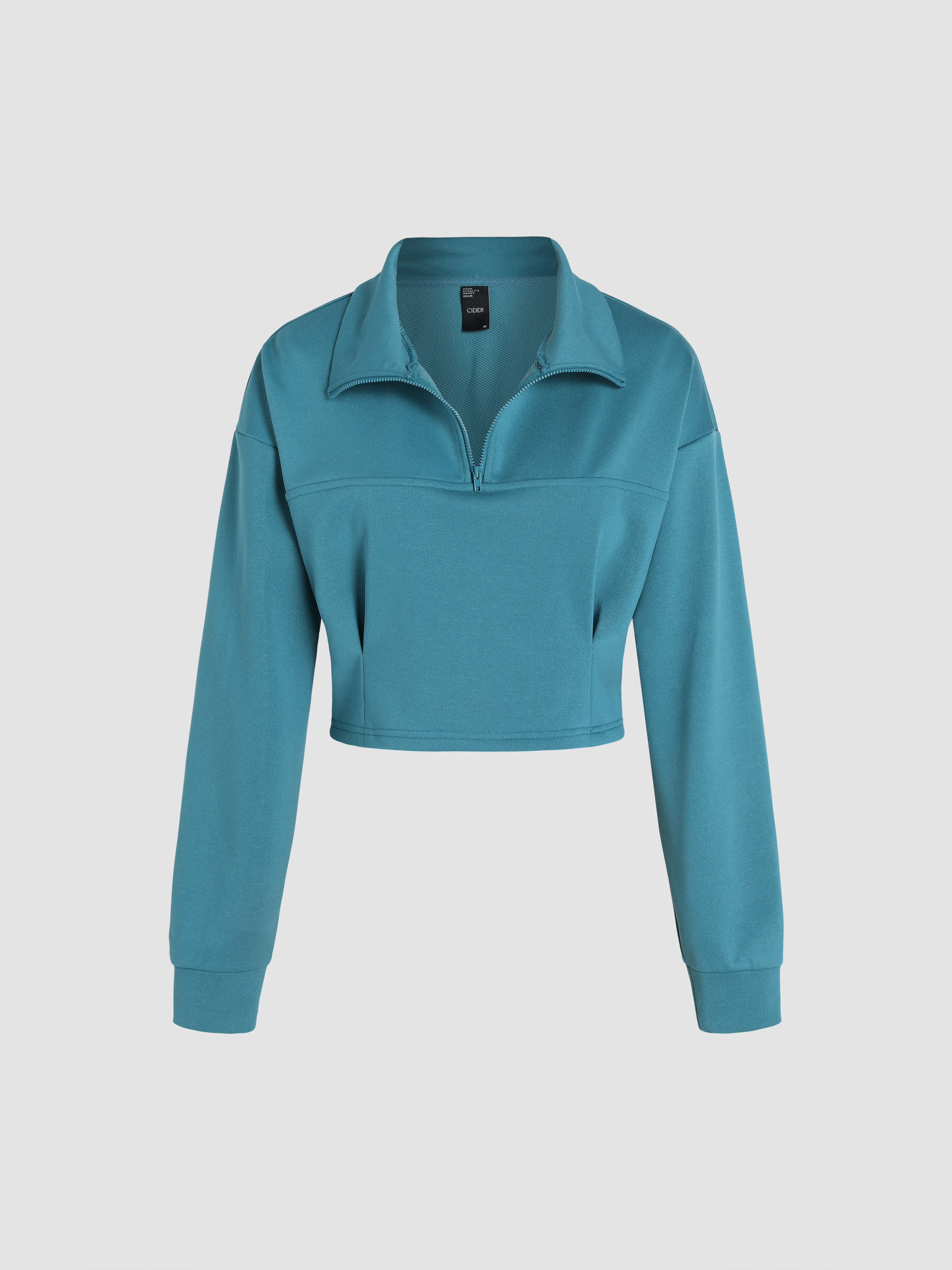 Collar Zip Up Crop Sweatshirt - Cider