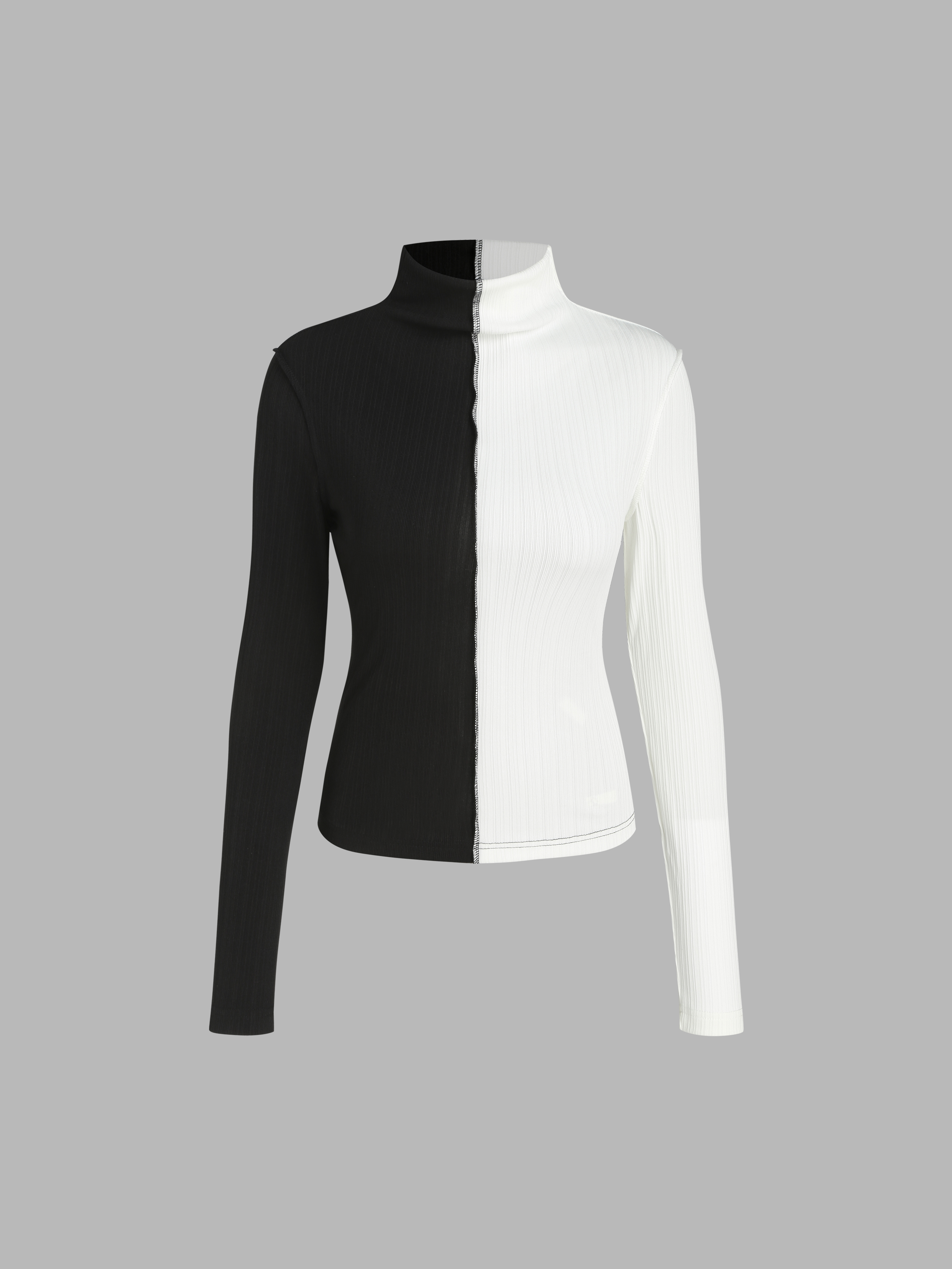 Patchy High Neck Texture Long Sleeve Tee For School Work Home