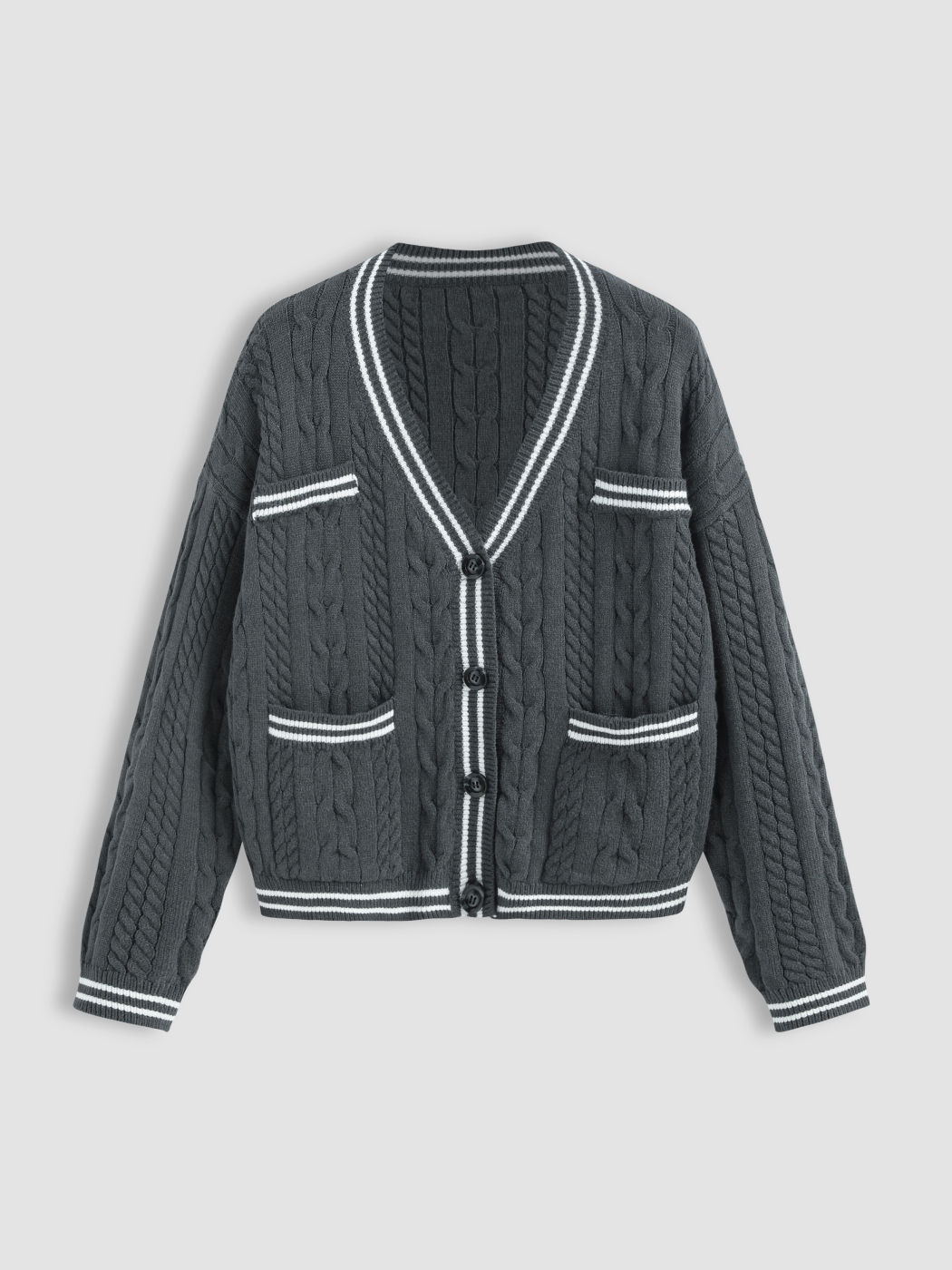 Cable Knit Contrast Trim Cardigan For Daily Casual Exhibition