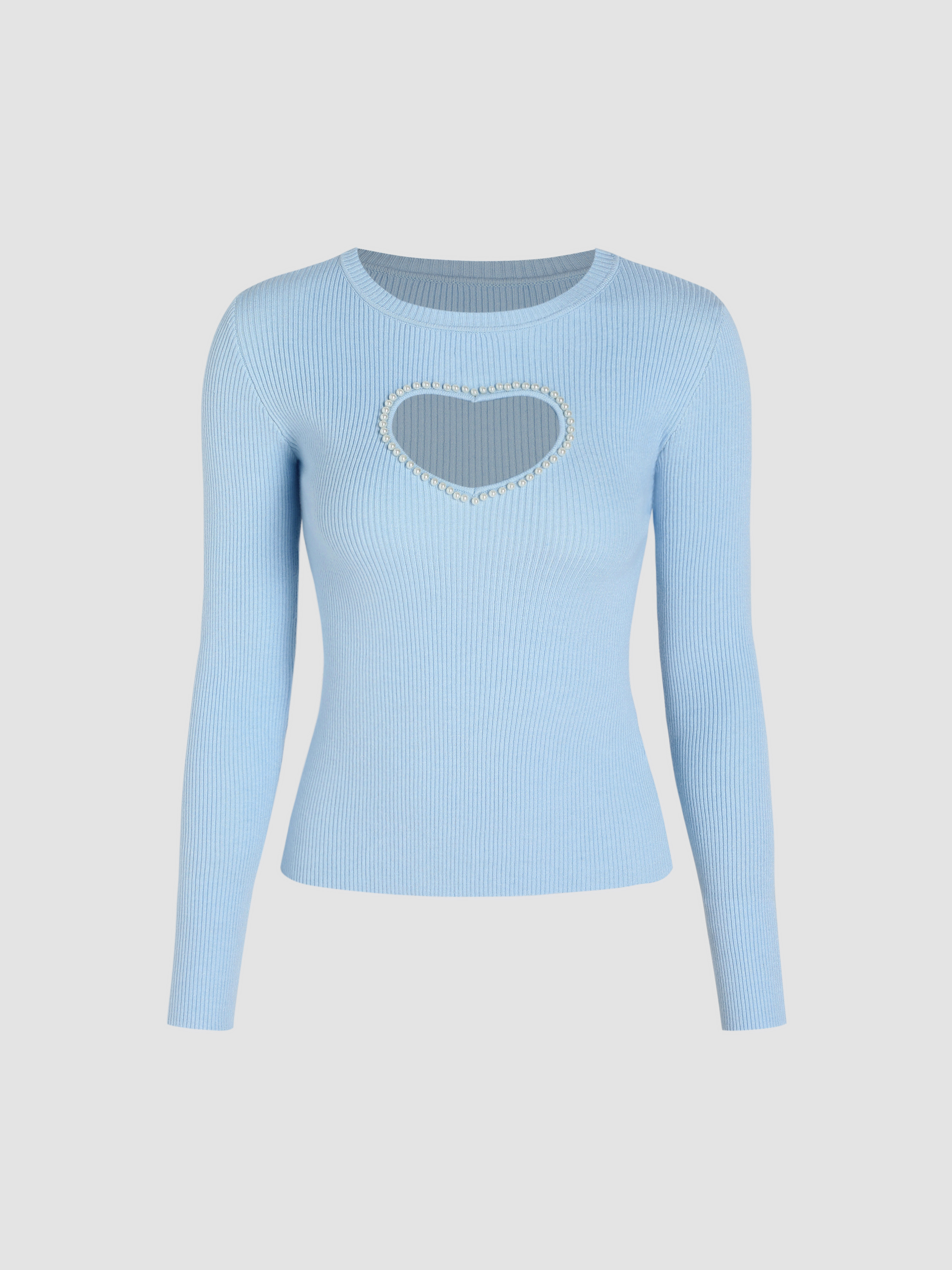 Heart Pattern Cut Out Faux Pearl Sweater For School Vacation