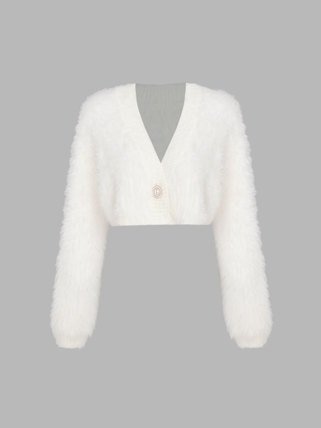 Knit Fabric Solid Fluffy Crop Cardigan For Vacation Holiday