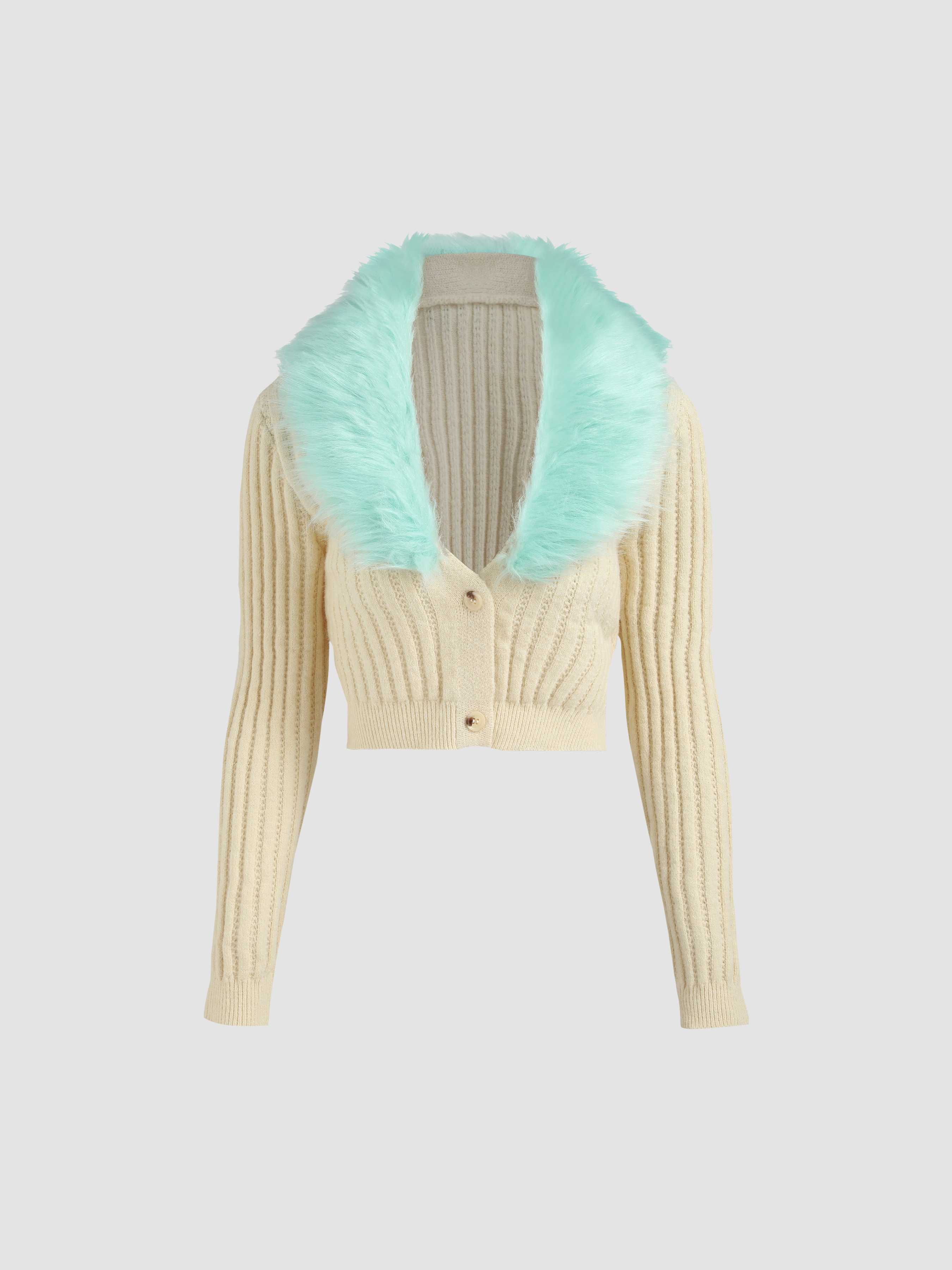 Fluffy Neck Crop Cardigan For Vacation Holiday