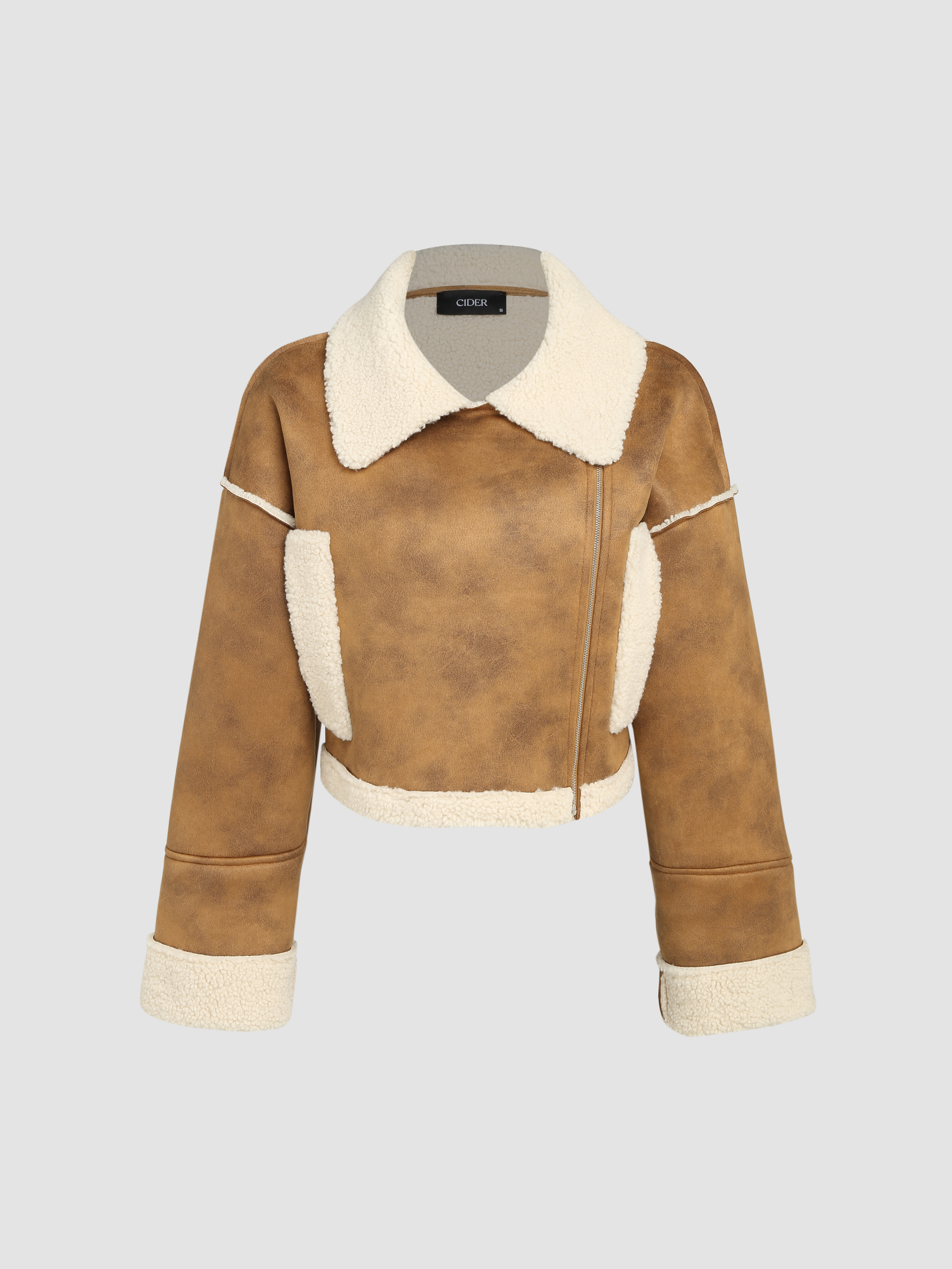 Faux Shearling Collar Long Sleeve Jacket