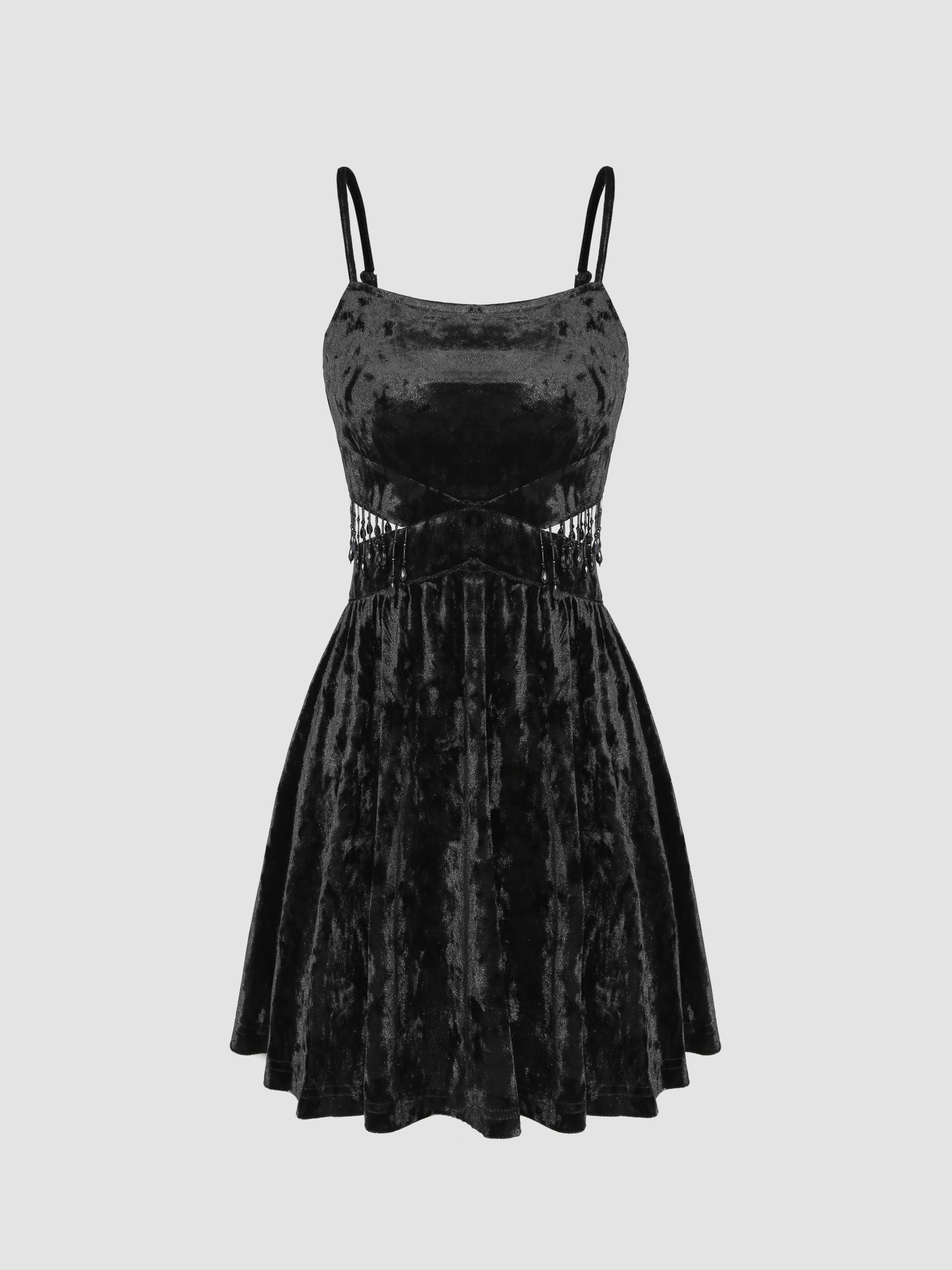 Velvet U Neckline Bead Tassel Mini Dress For Date Music Festival Live