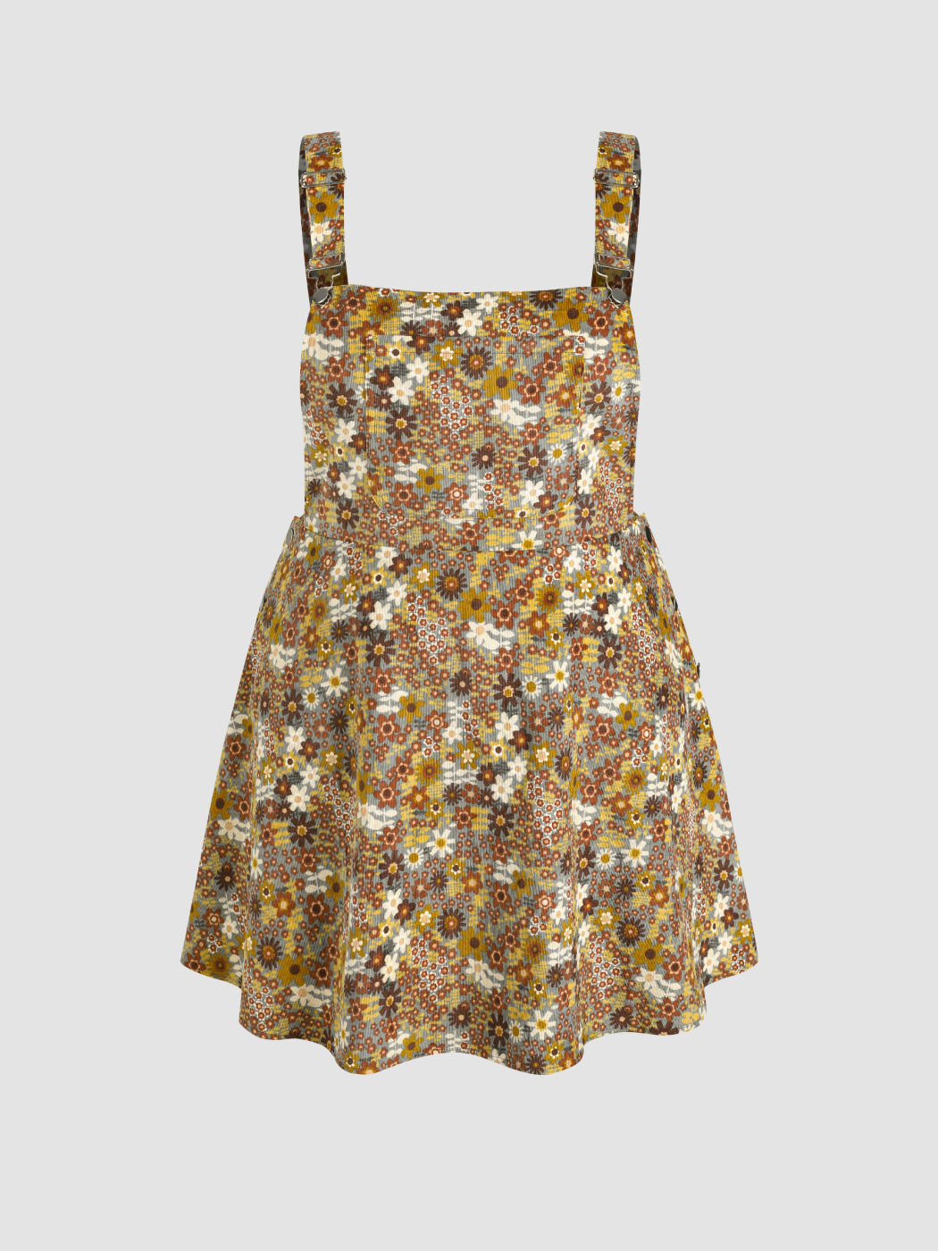 Curve & Plus Corduroy Floral Pinafore Short Dress For School Vacation ...