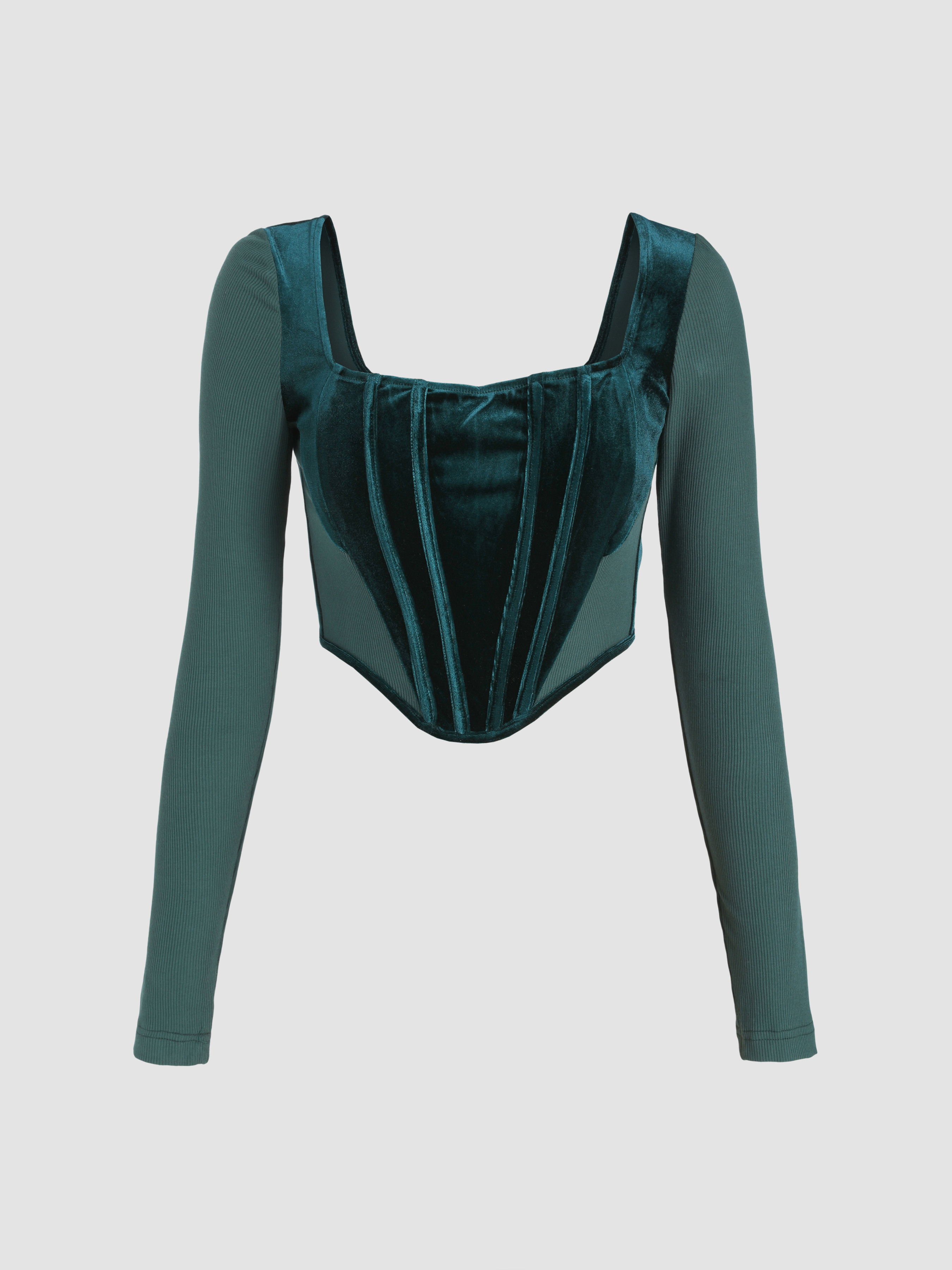 Solid Velvet Scoop Neckline Bodycon Crop Top - Cider