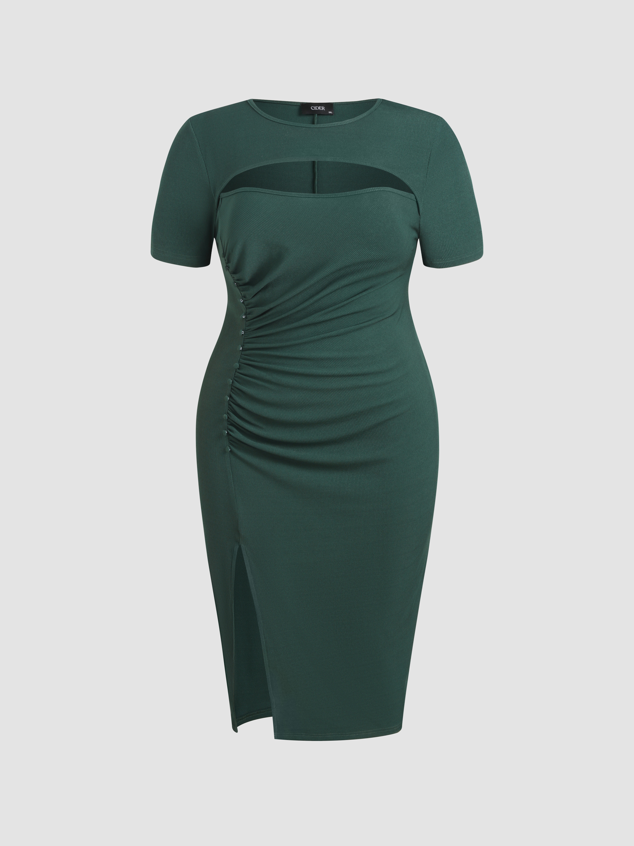 Cut Out Ruched Split Midi Dress Curve And Plus Cider