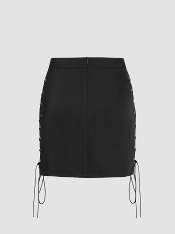 High Waist Lace Up Mini Skirt - Cider