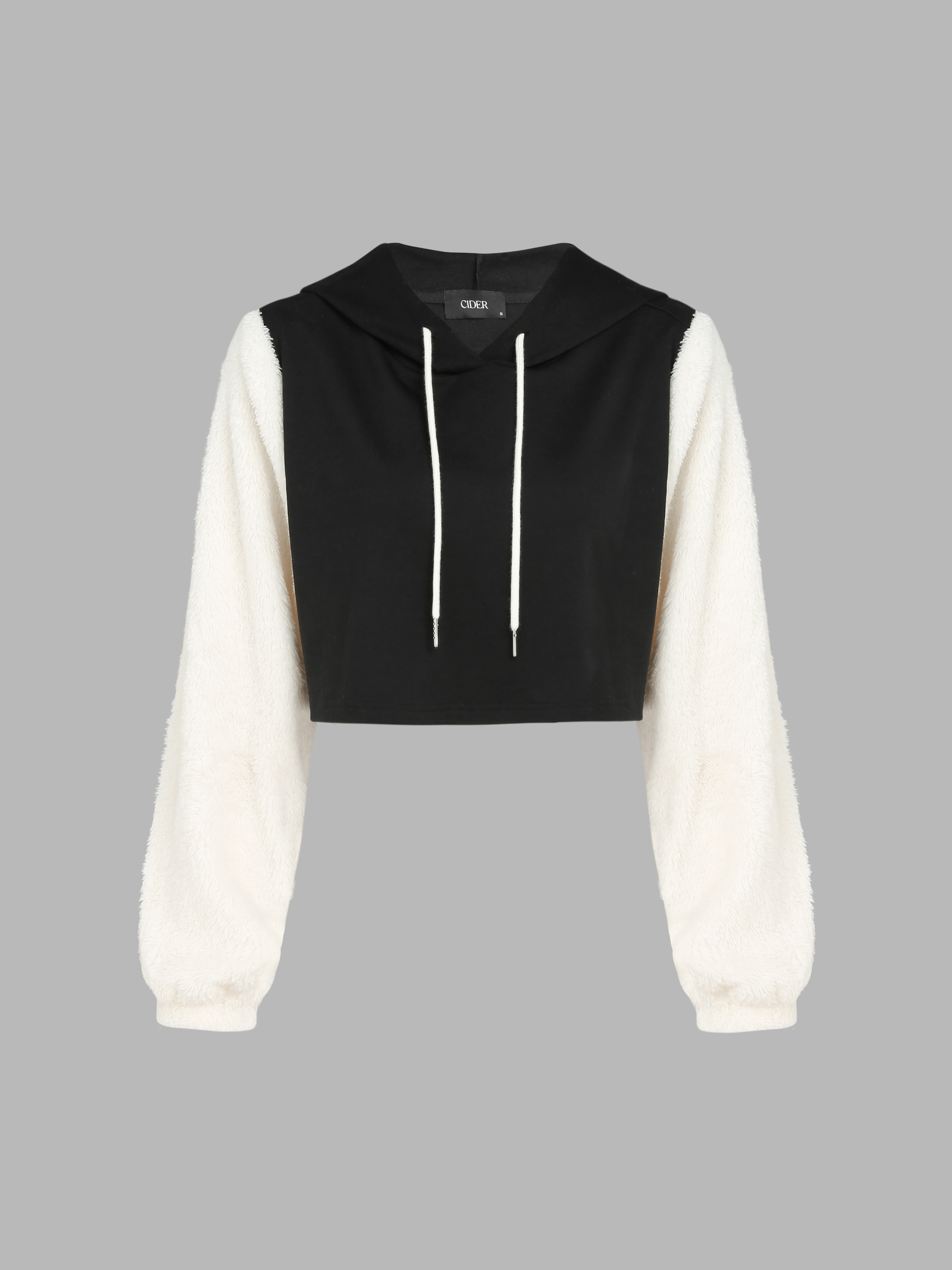 Contrasting Drawstring Crop Hoodie - Cider