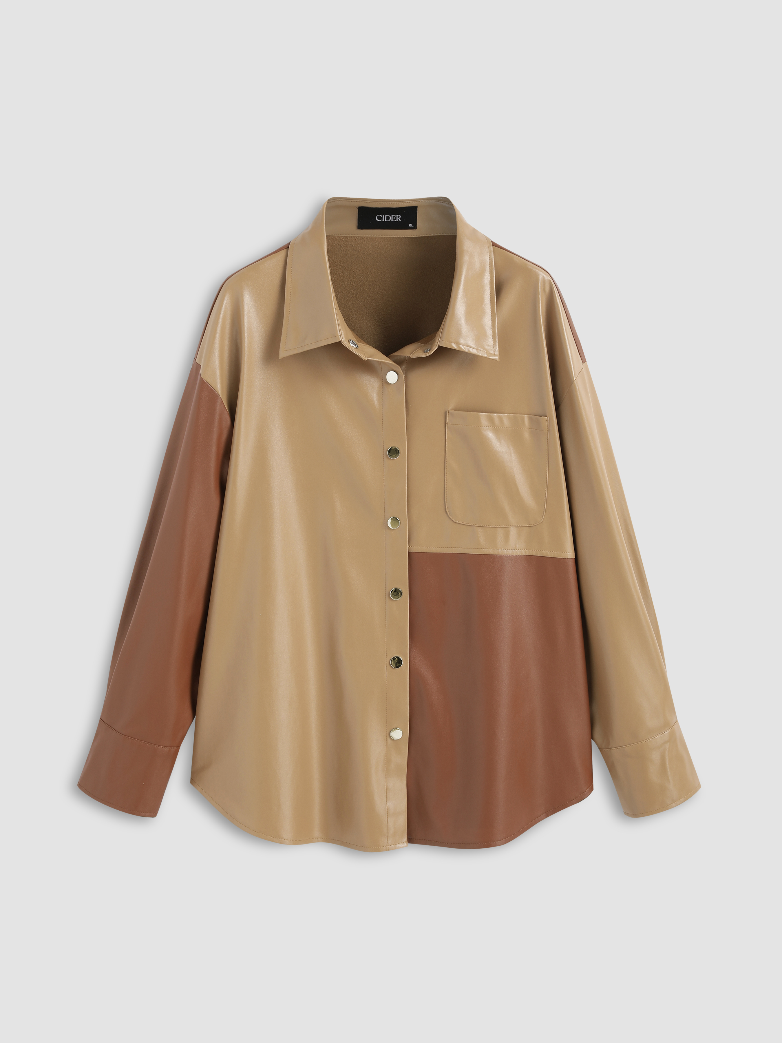 PU Patchy Button Up Blouse For Daily Casual