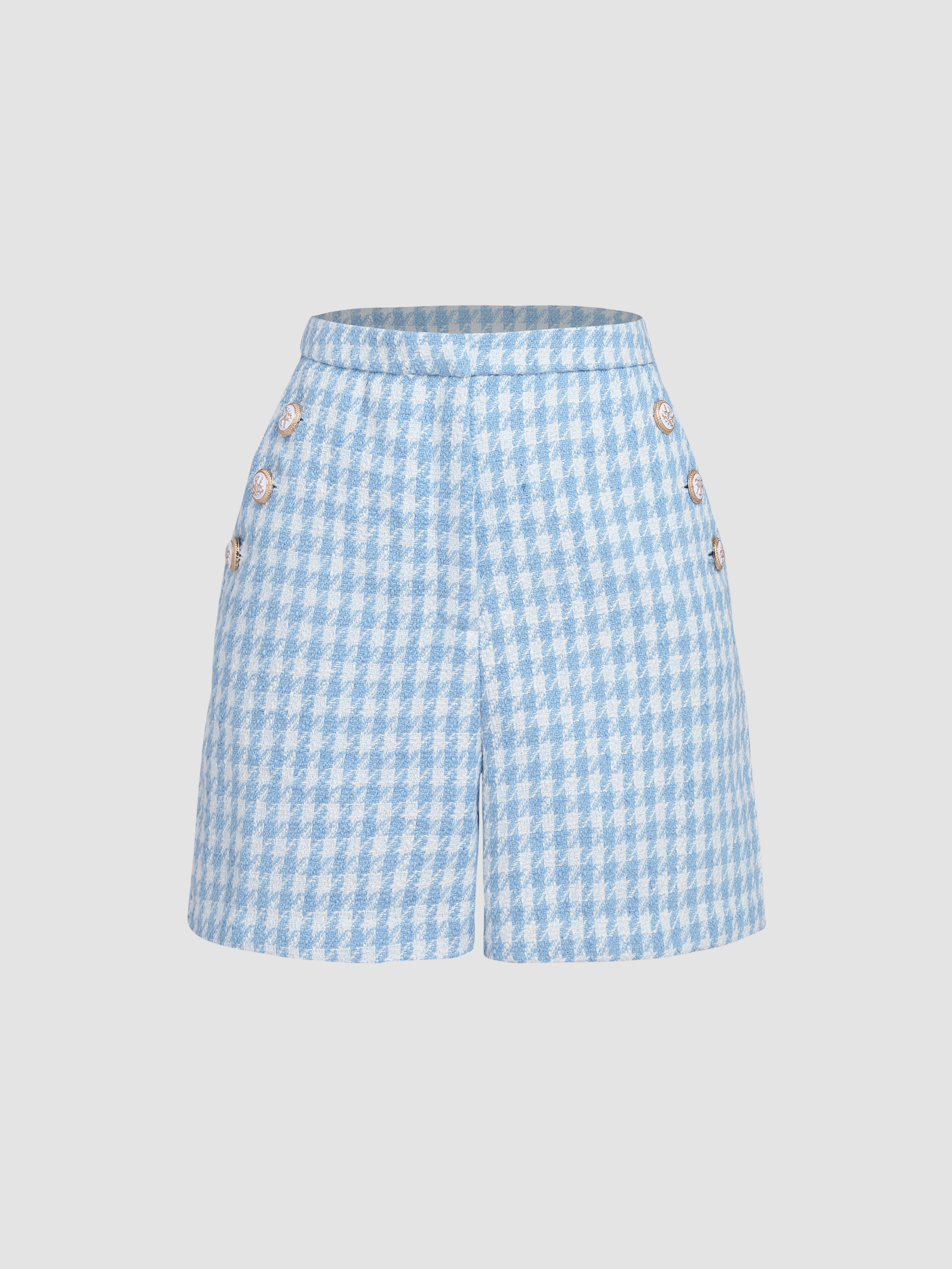 Tweed Button Design Straight Leg Shorts - Cider