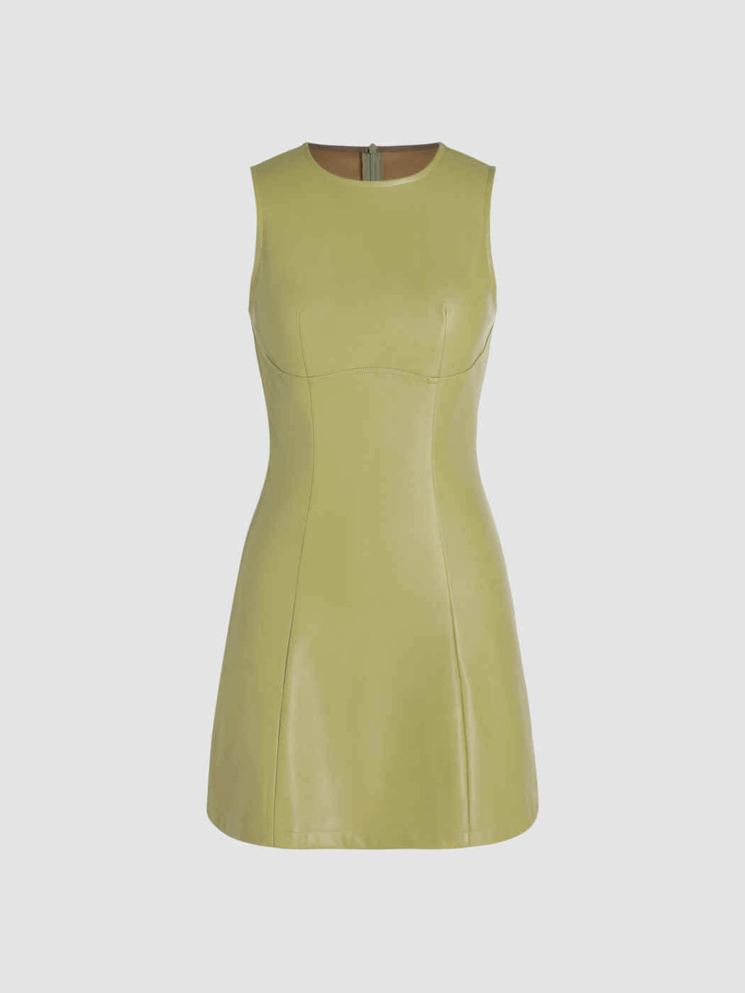 PU Solid Round Neckline Zip Up Mini Dress For Date