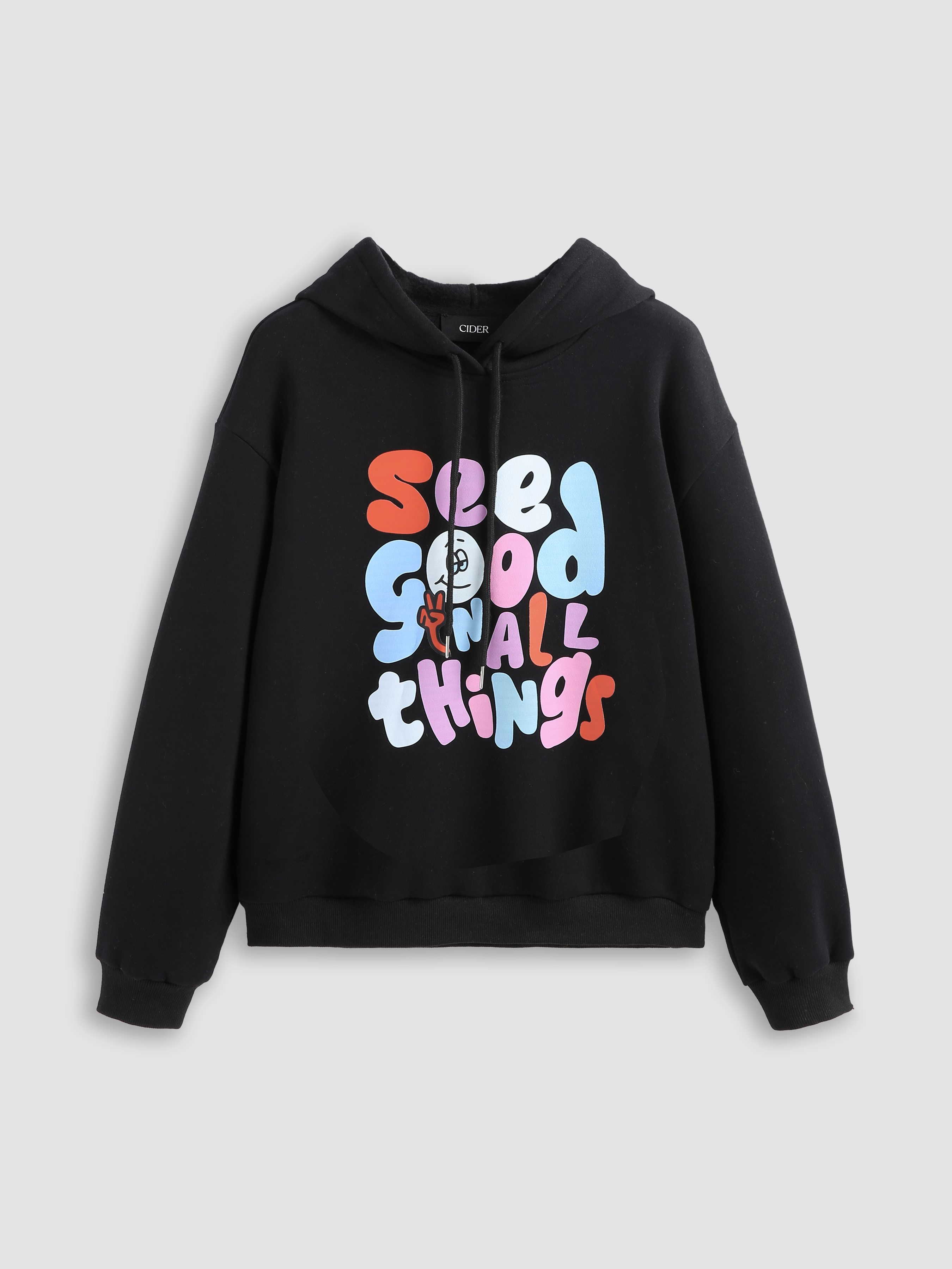 Drawstring Graphic Oversized Hoodie - Cider