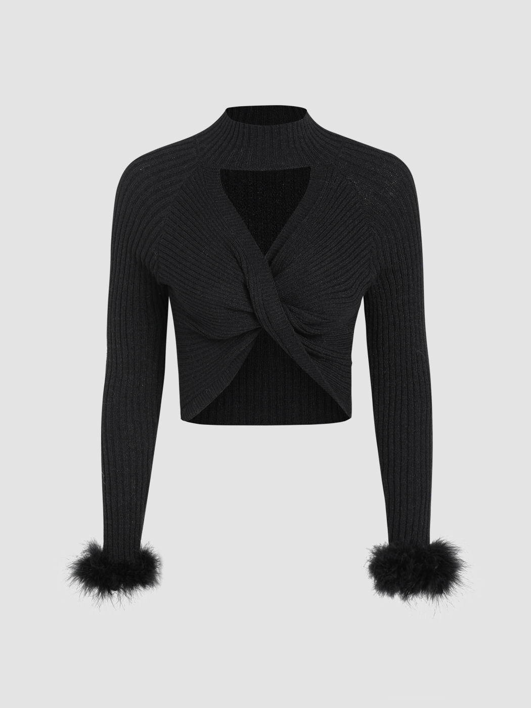 Feather Cut Out Crop Knitted Top For Music Festival/Live House Party ...