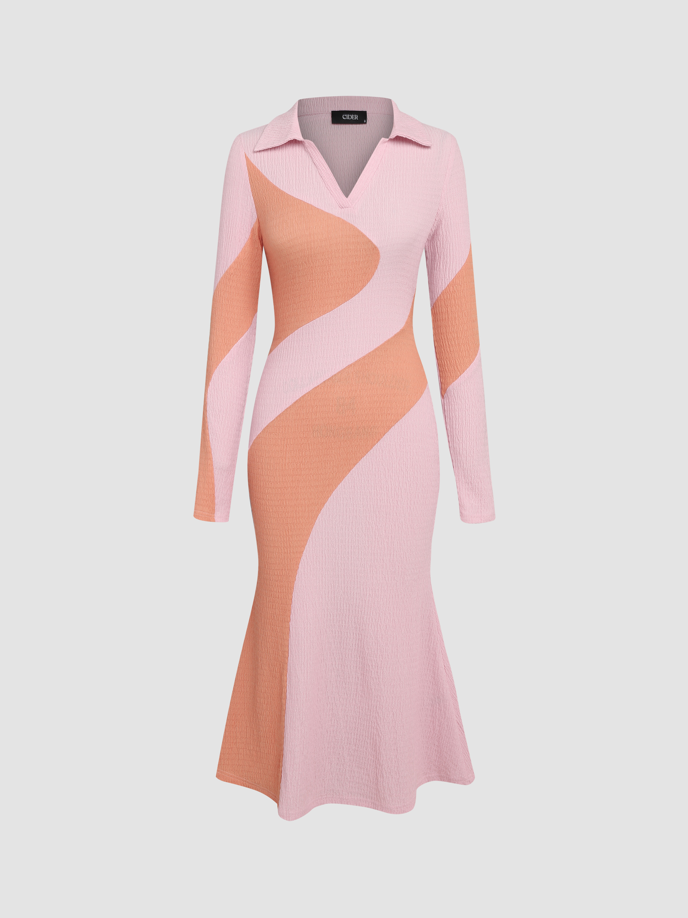 Patchy Texture Collar Midi Dress For Work Holiday Vacation