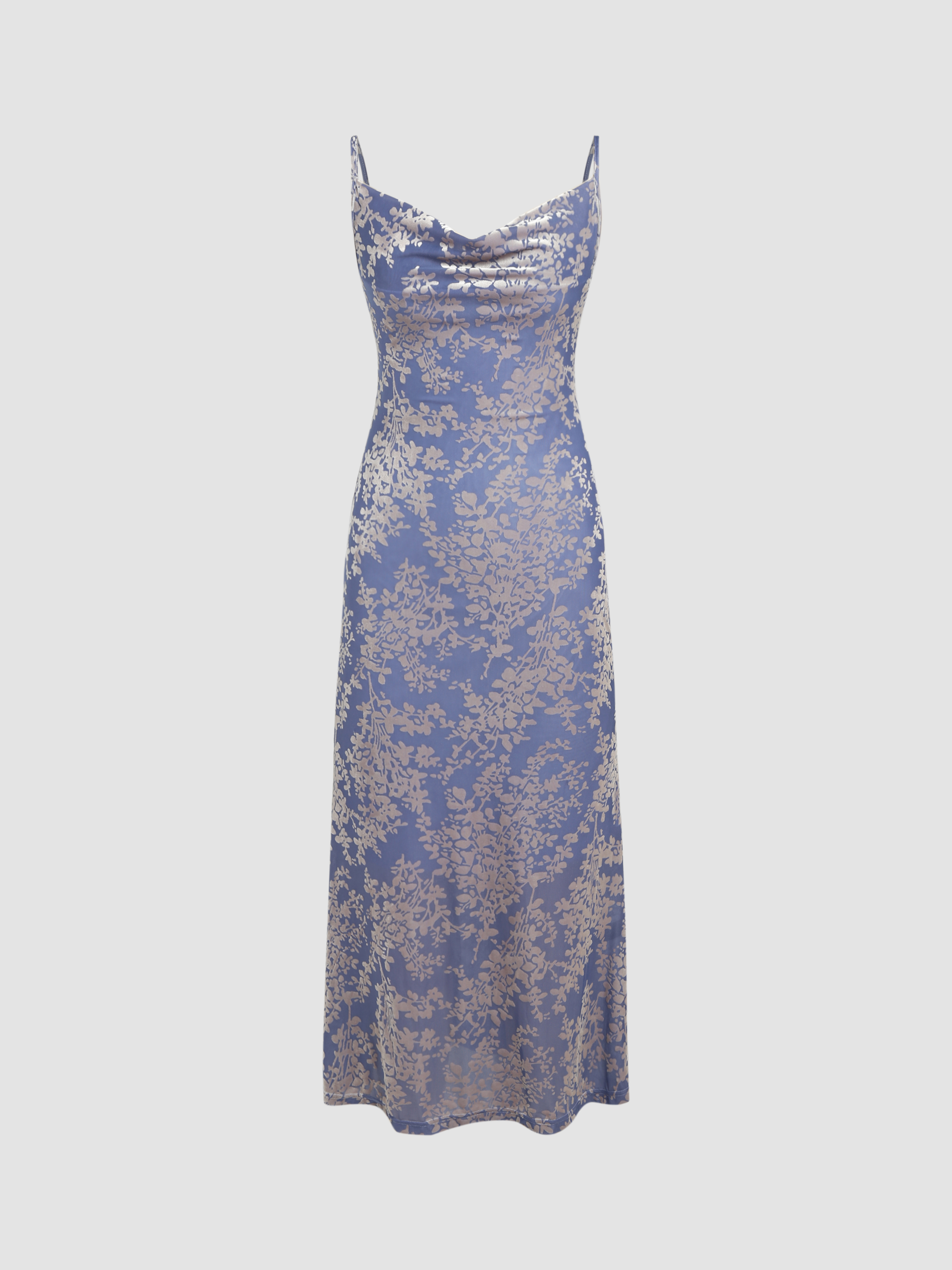 Mesh Floral Pattern Cowl Neck Cami Midi Dress - Cider Mesh Floral Pattern Cowl Neck Cami Midi Dress - Cider