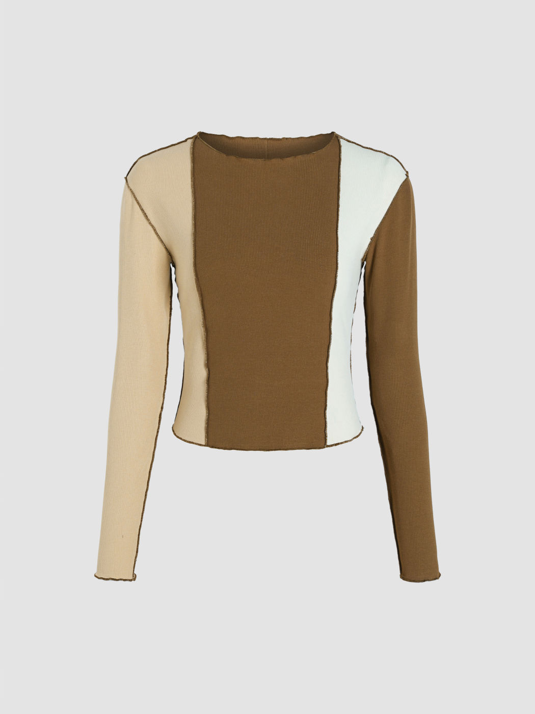 Patchy Long Sleeve Bodycon Tee - Cider