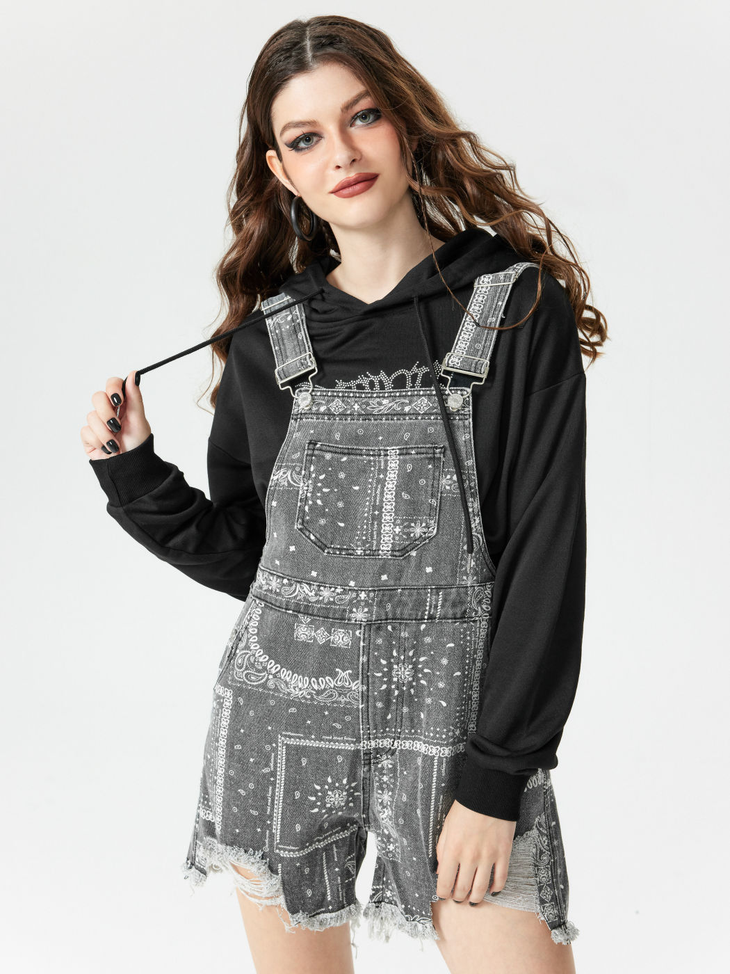 Denim Paisley Print Overalls - Cider
