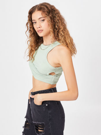 Rib Cut Out Tank Crop Top For Music Festival/Live House Exhibition Vacation