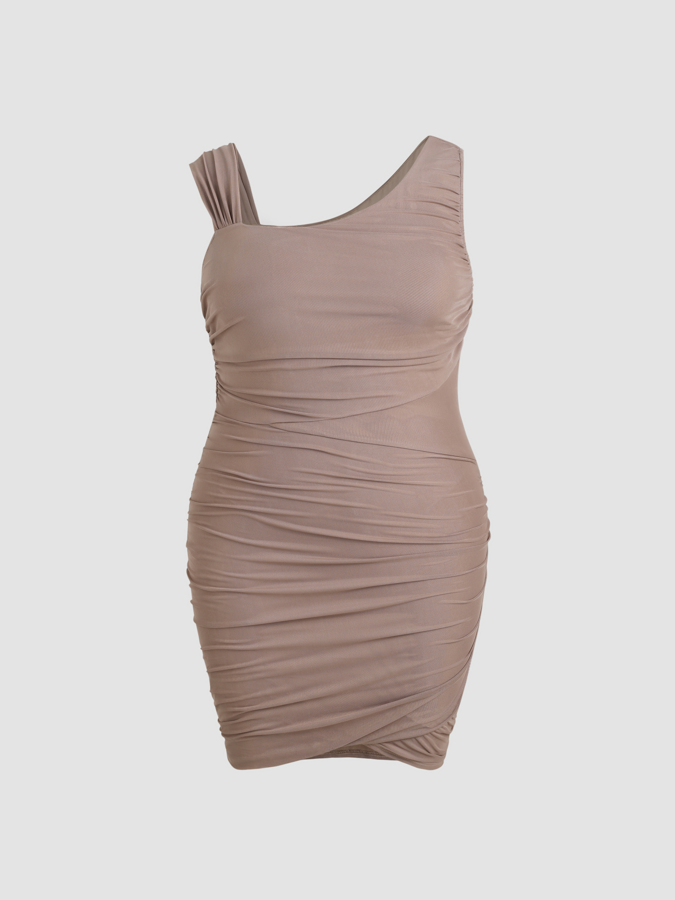 Solid Mesh Asymmetrical Neck Dress Curve & Plus For Date Party/Clubbing ...