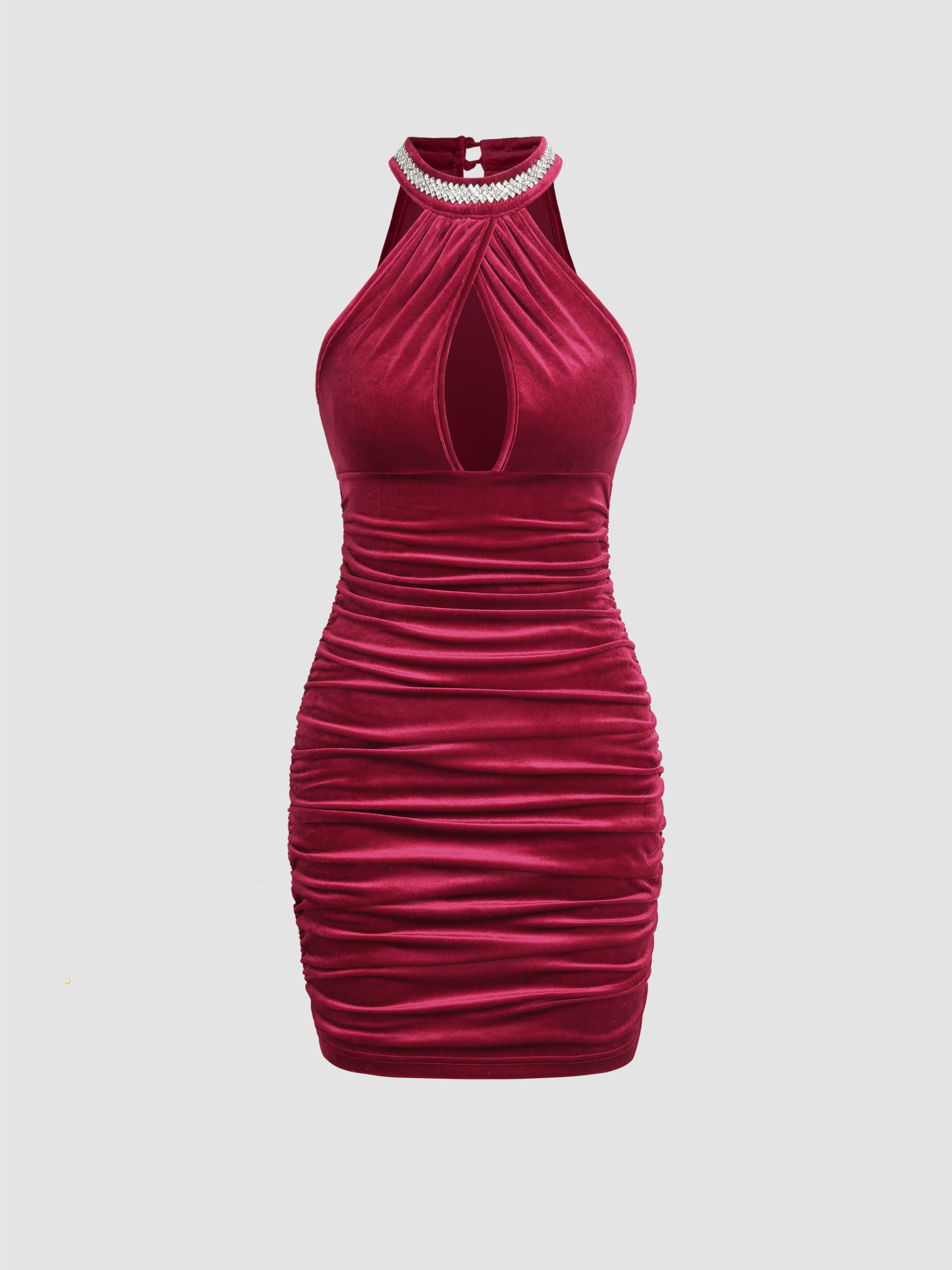 Ausgeschnittenes Kleid aus Samt mit Rüschen und Strass - Cider