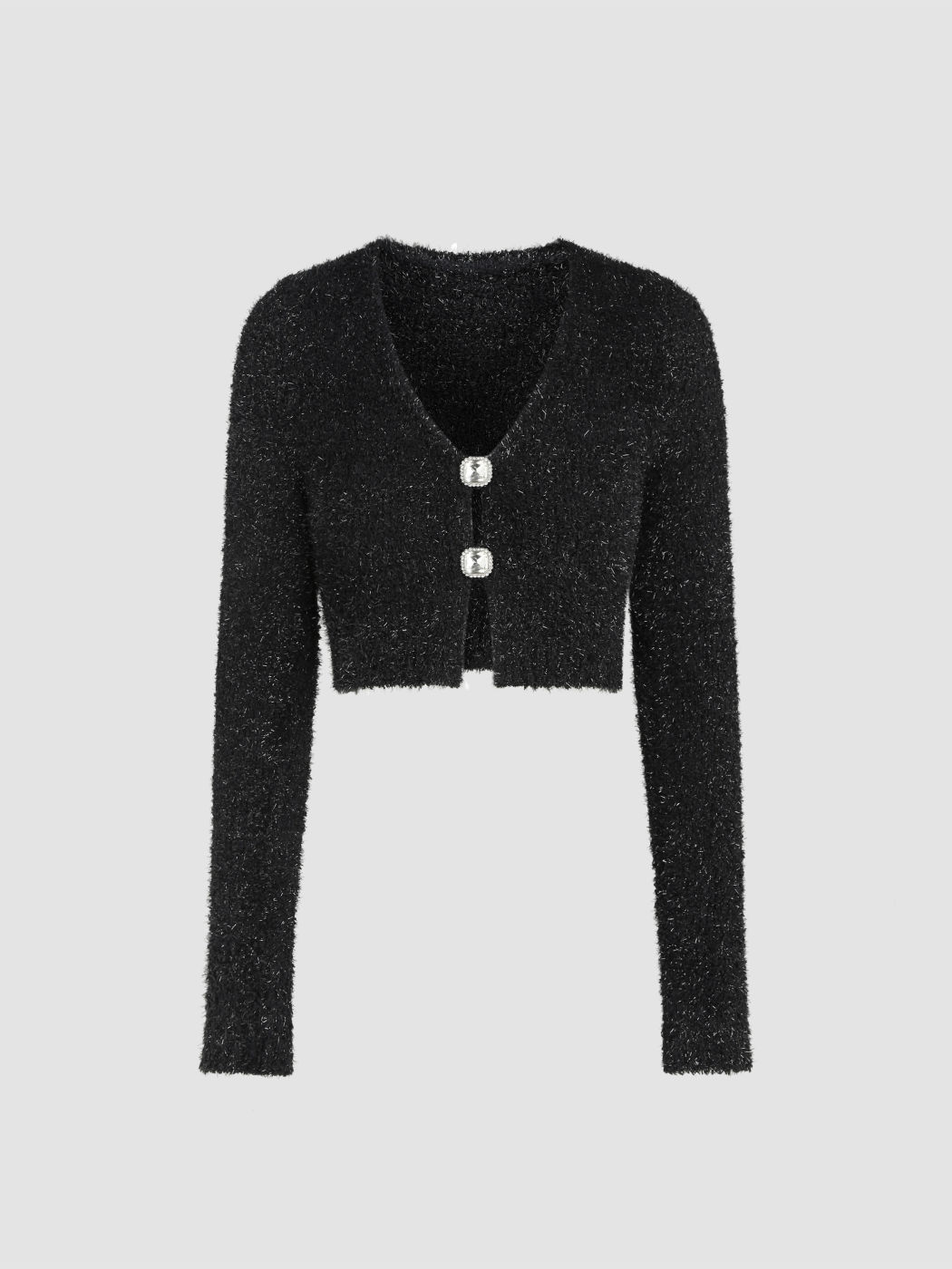Rhinestone Button Up Knit Crop Cardigan For School Work