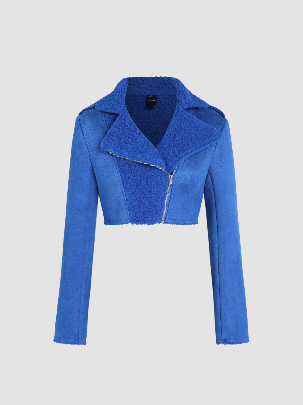 Suede Solid Suede Fuzzy Collar Zip Up Crop Jacket For Holiday Vacation