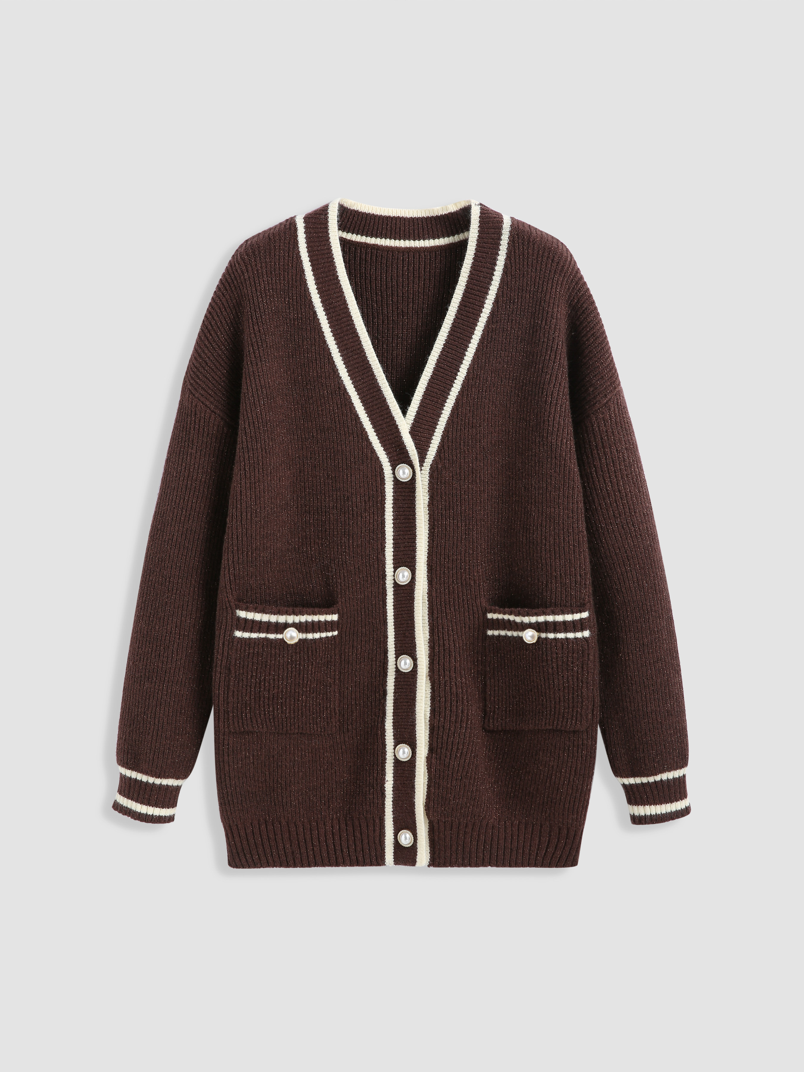 Contrasting V-neck Button Up Oversized Cardigan - Cider