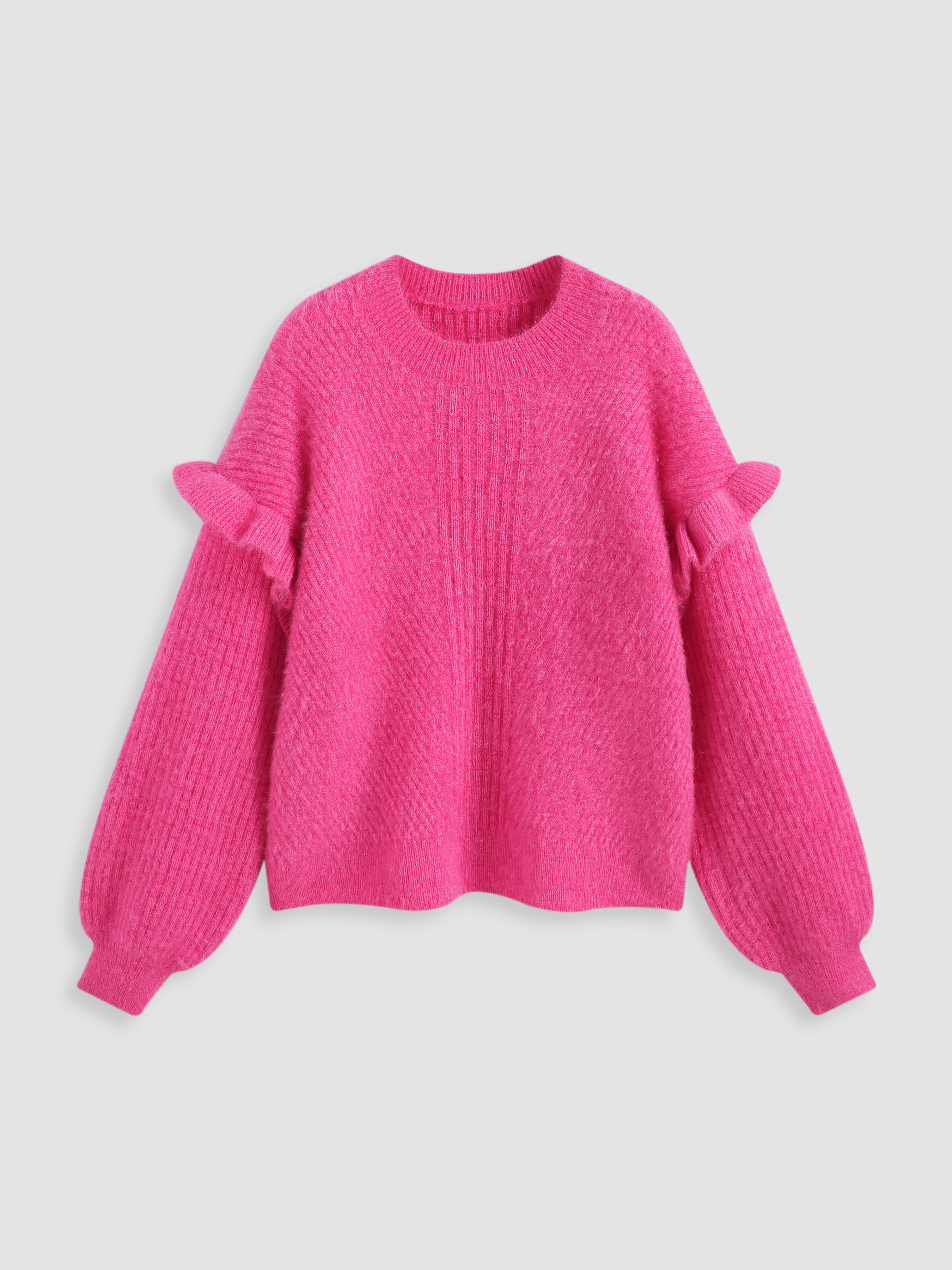 Solid Ruffle Detail Knitted Sweater For School Daily Casual