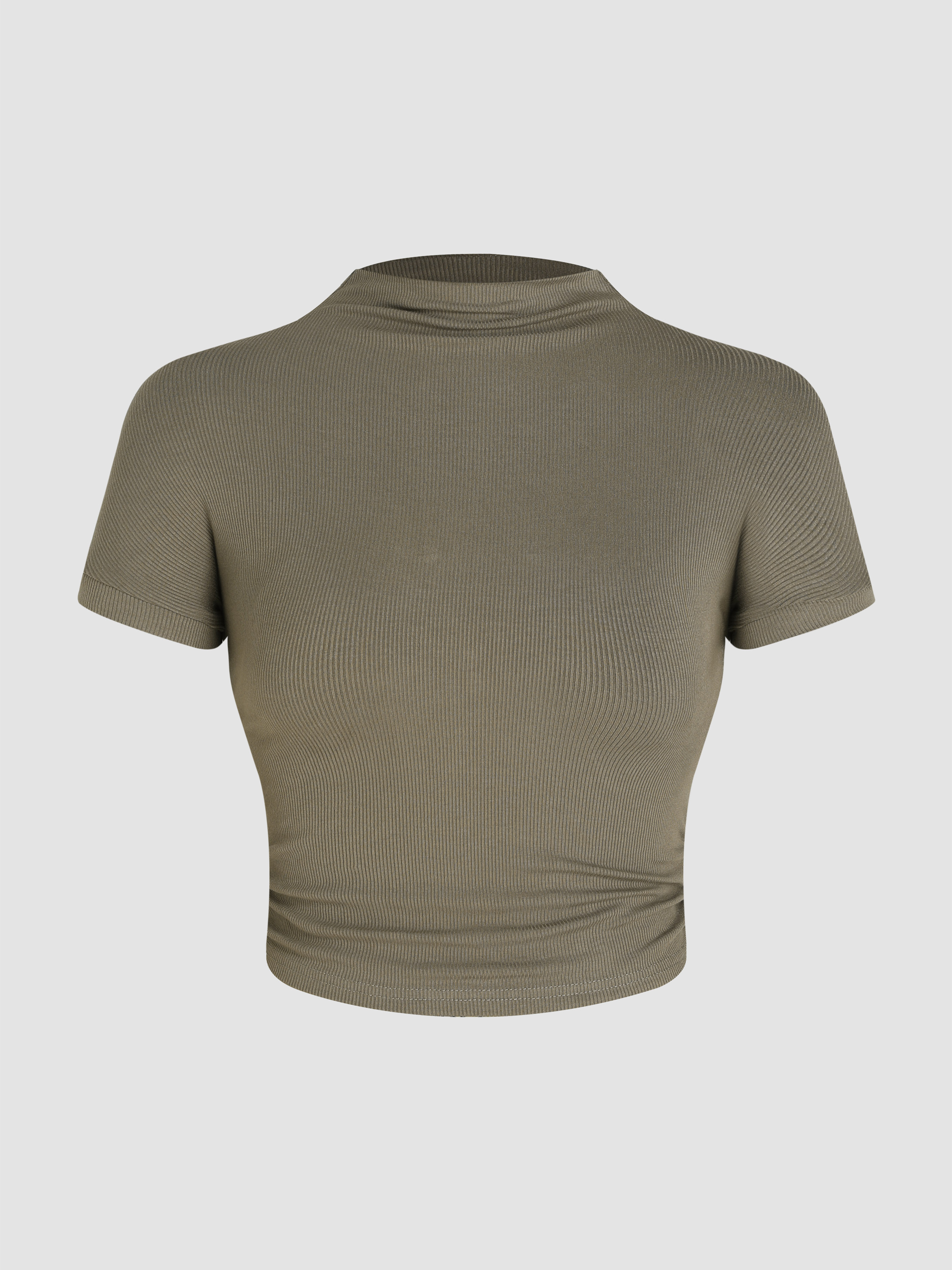 Solid Jersey High Neck Ruched Crop Top - Cider