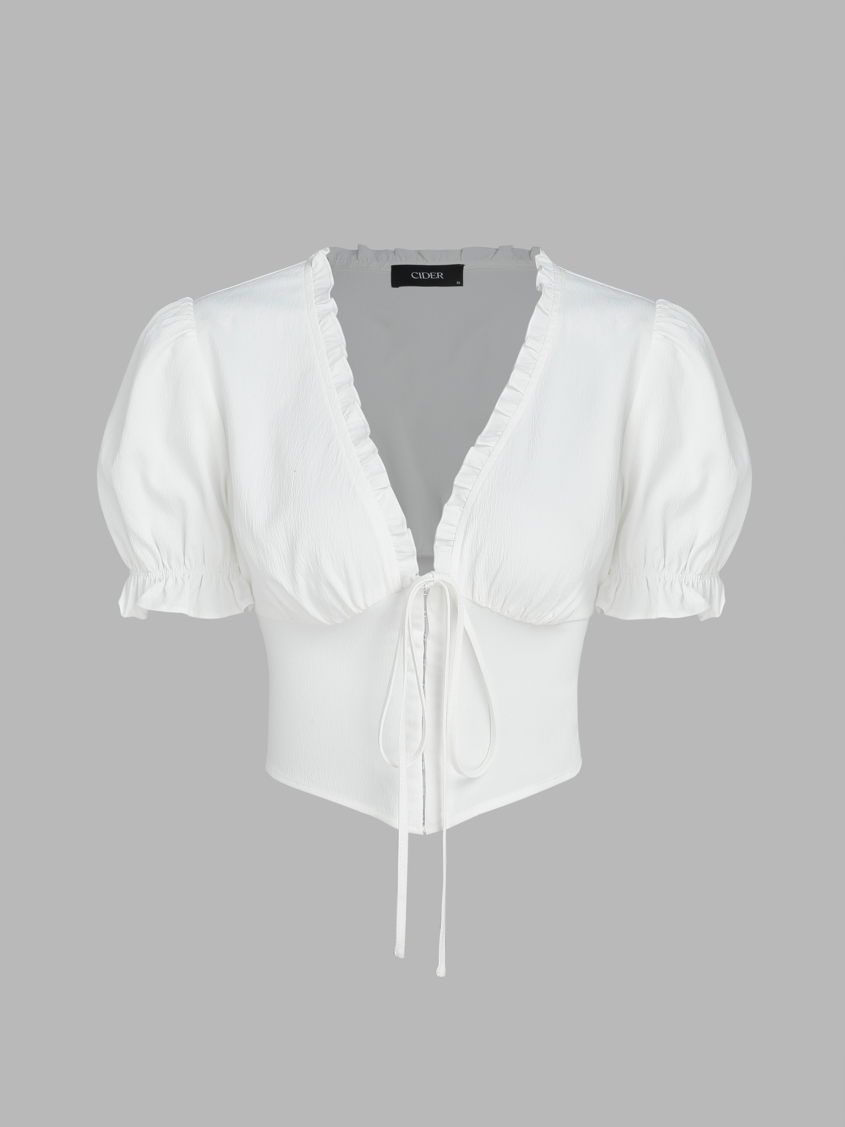 Solid Ruffle Short Sleeve Crop Shirt - Cider