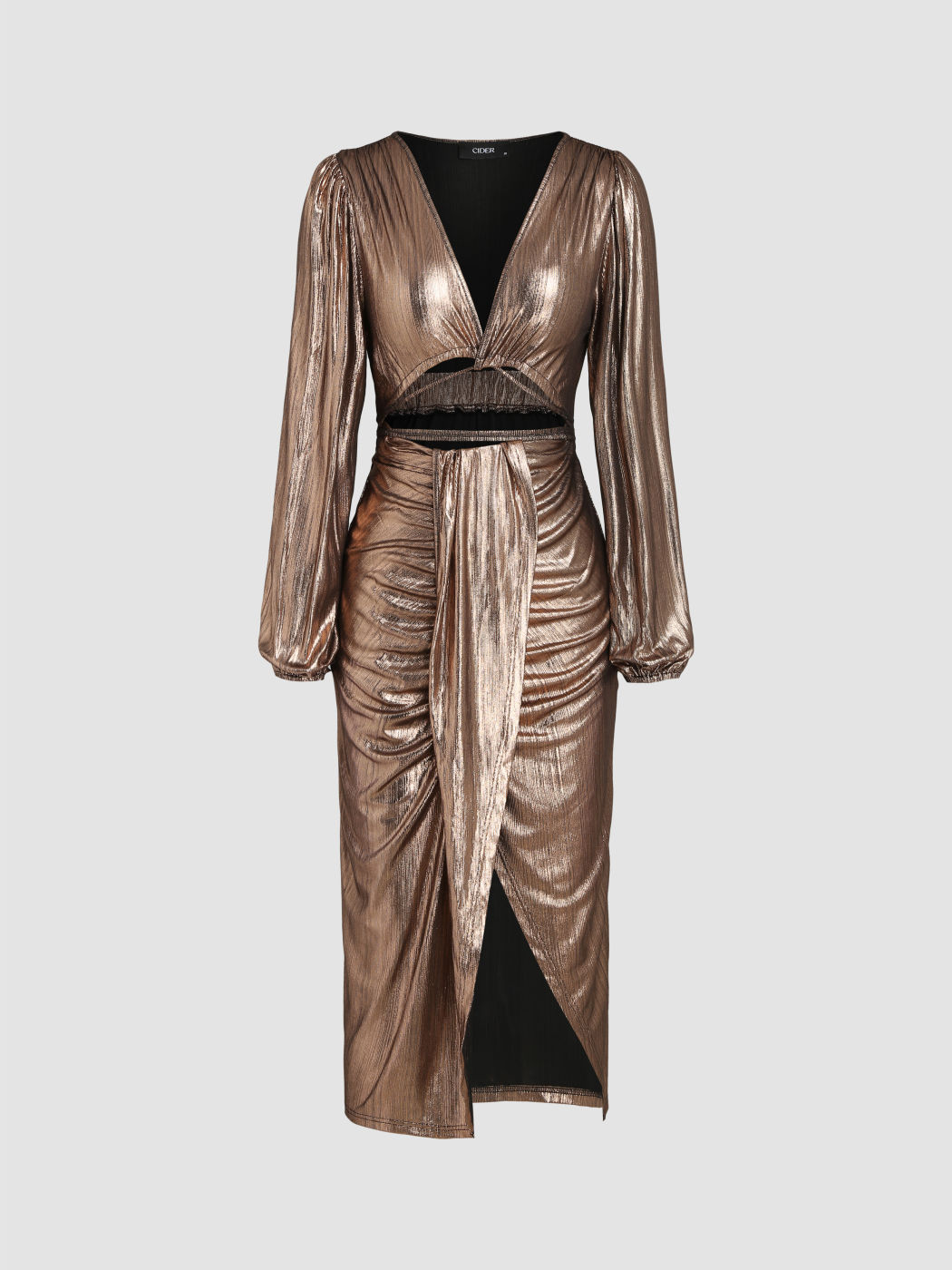 Metallic Cut Out Split Maxi Dress For Party/Clubbing