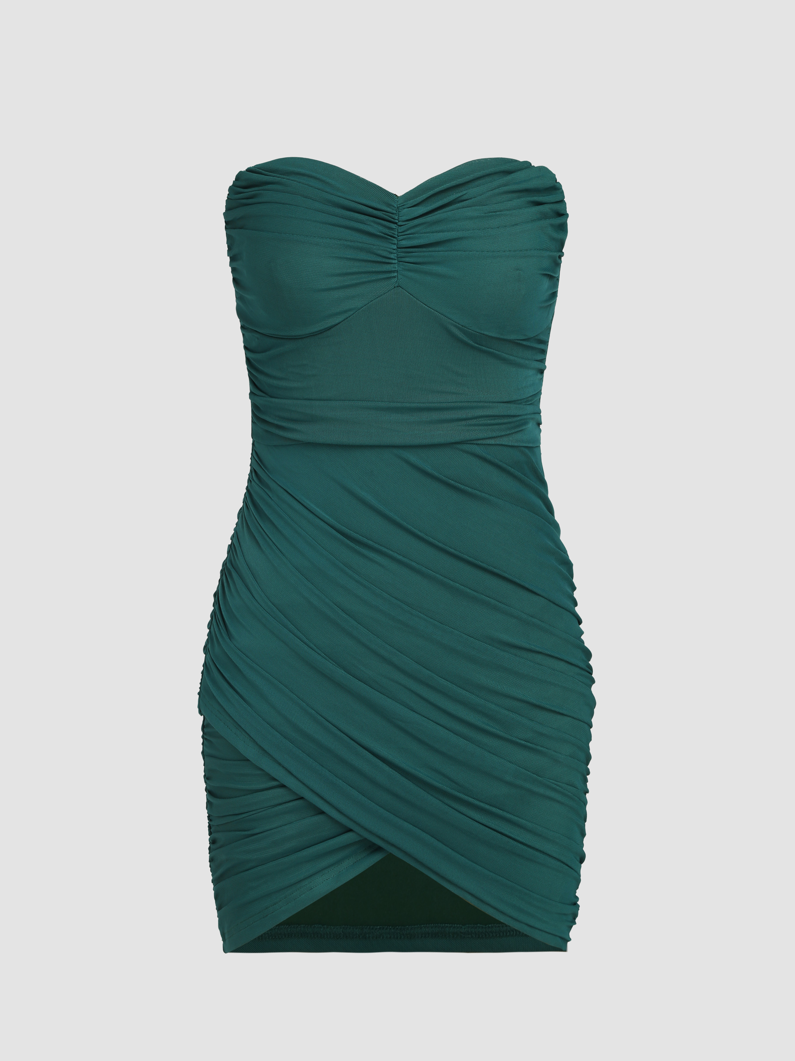 Solid Ruched Strapless Mini Dress - Cider