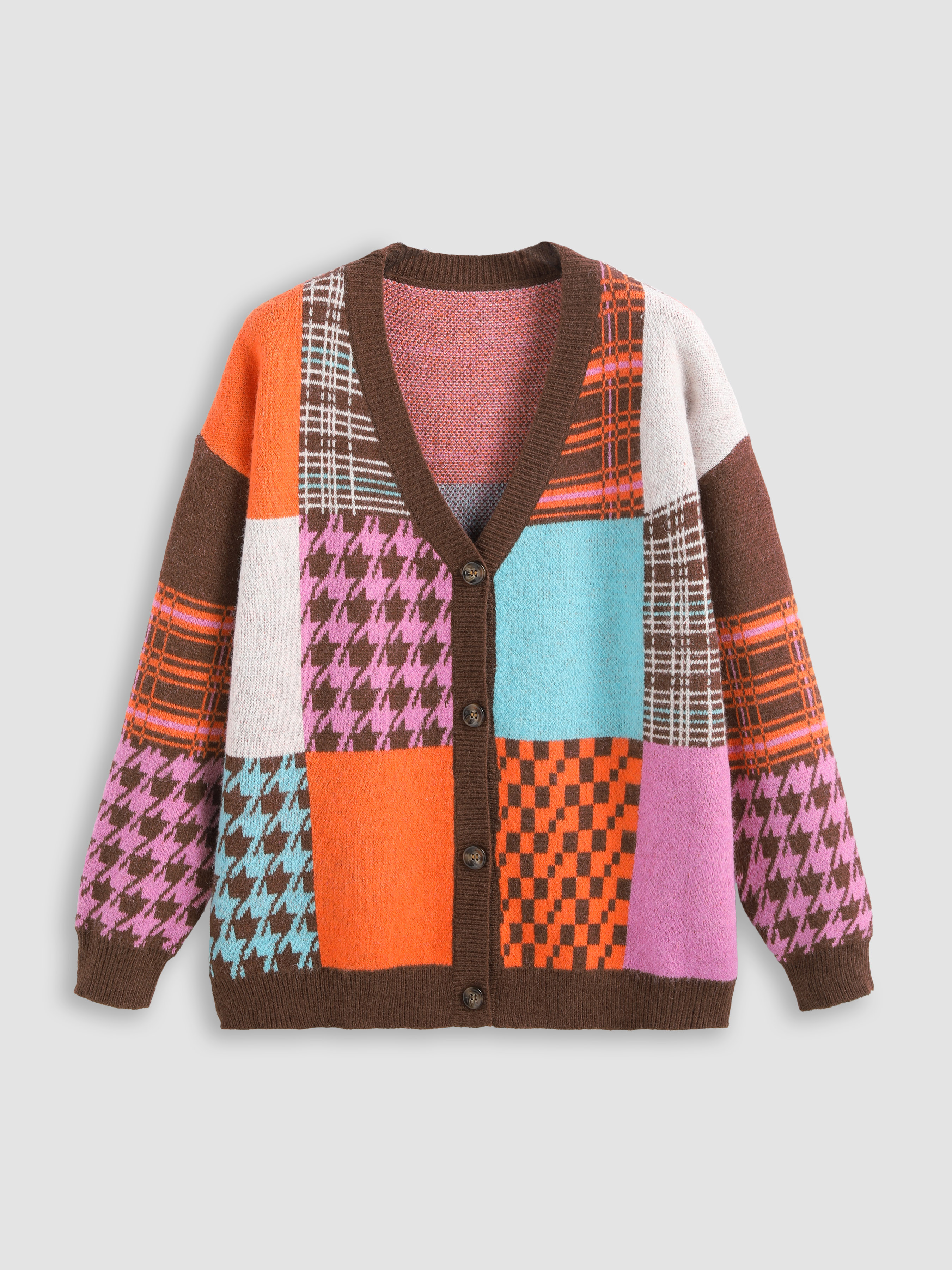 Color Block Button Down Cardigan - Cider