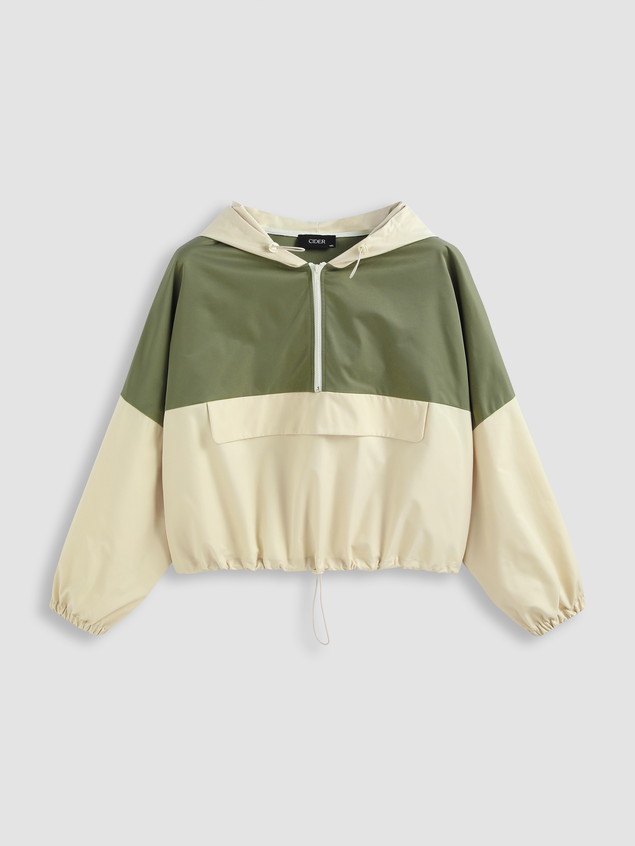 Woven Contrasting Drawstring Zip Up Jacket Curve & Plus For School ...