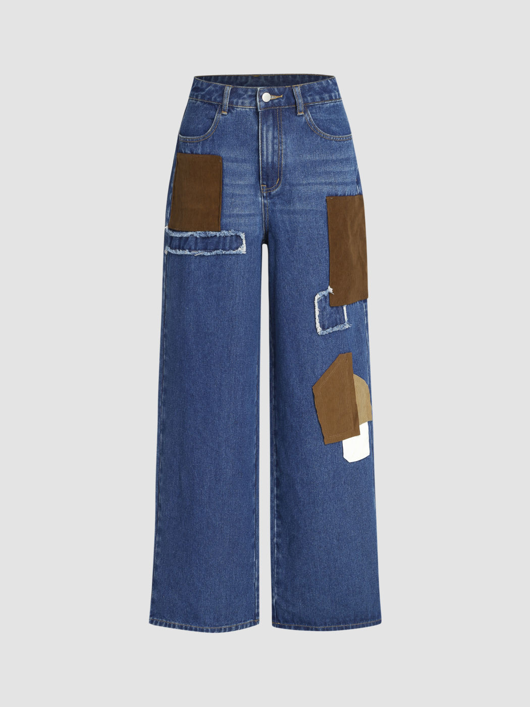 Denim Patchy Raw Hem Jeans - Cider