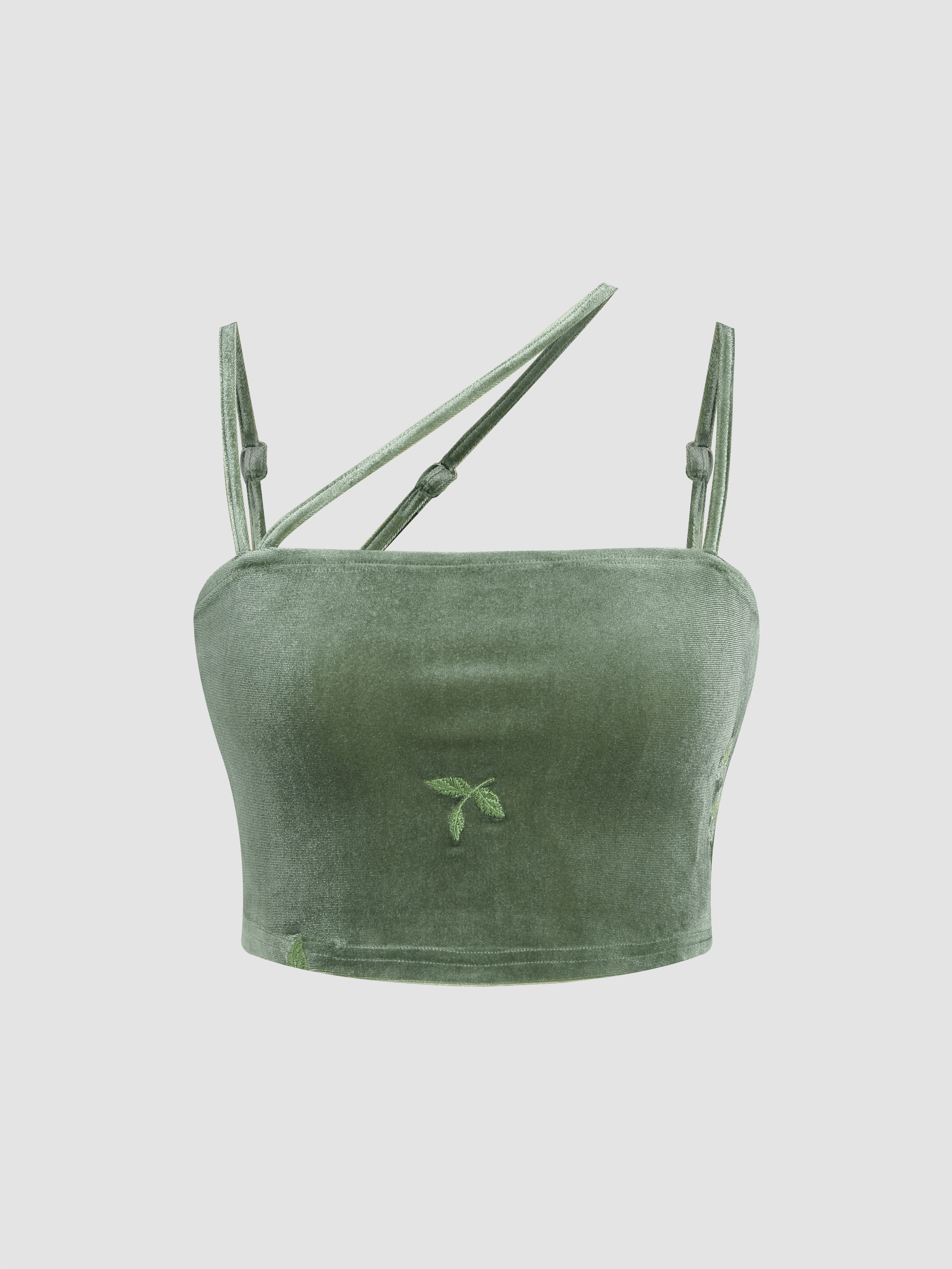 Velvet Floral Sleeveless Crop Top - Cider