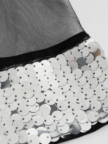 Mesh Sequins Mesh & Sequin Bell Sleeve Crop Top For Music Festival/Live ...