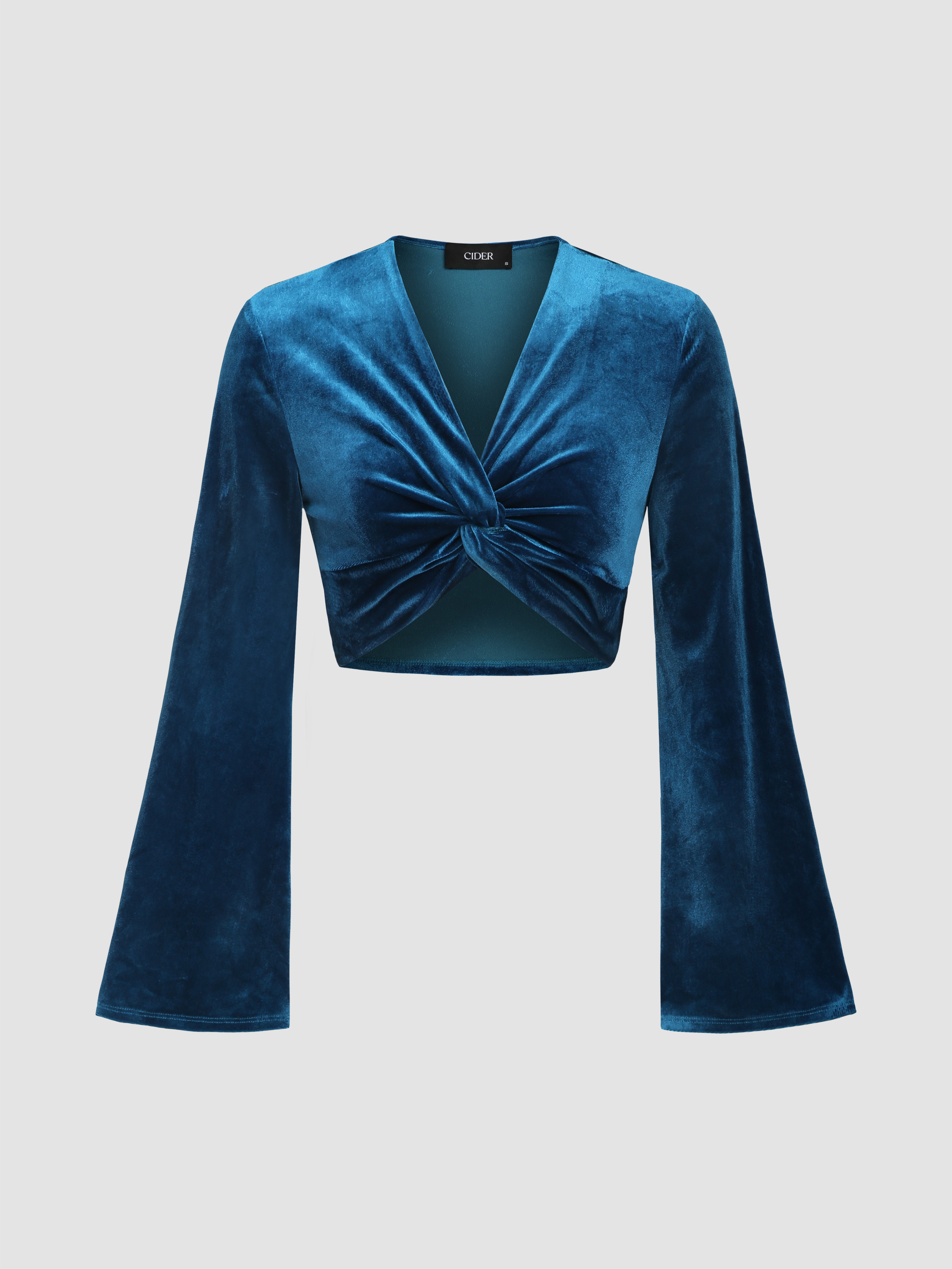 Velvet Velvet Solid V-neck Twist Crop Top For Vacation Holiday