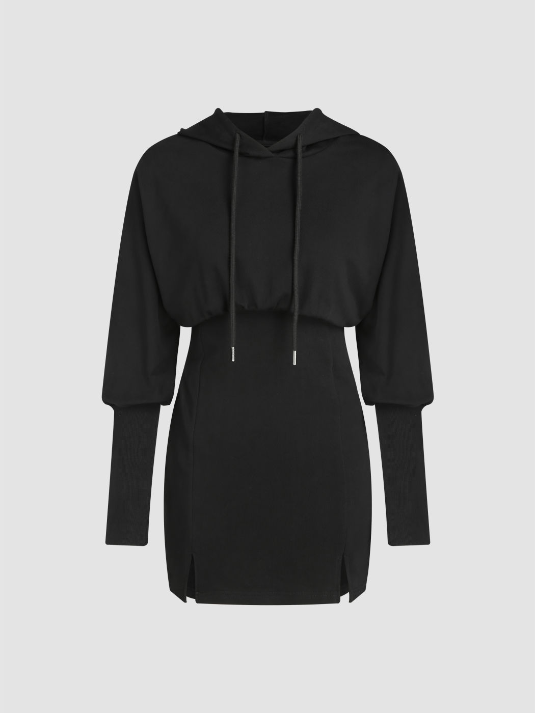 Terry Solid Drawstring Split Mini Dress - Cider