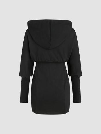 Terry Solid Drawstring Split Mini Dress - Cider