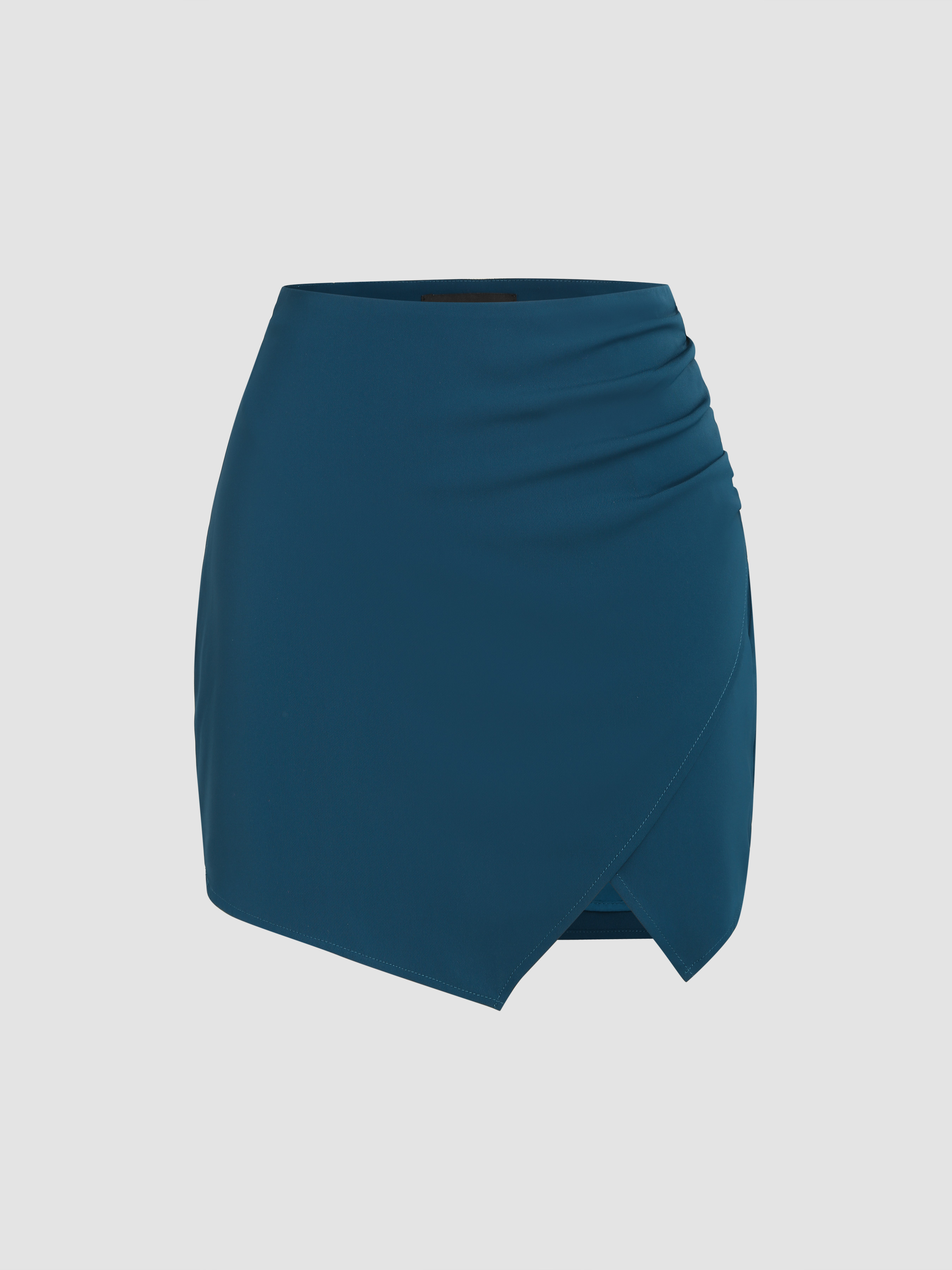 Solid Woven Ruched Mini Skirt For Date Vacation Holiday