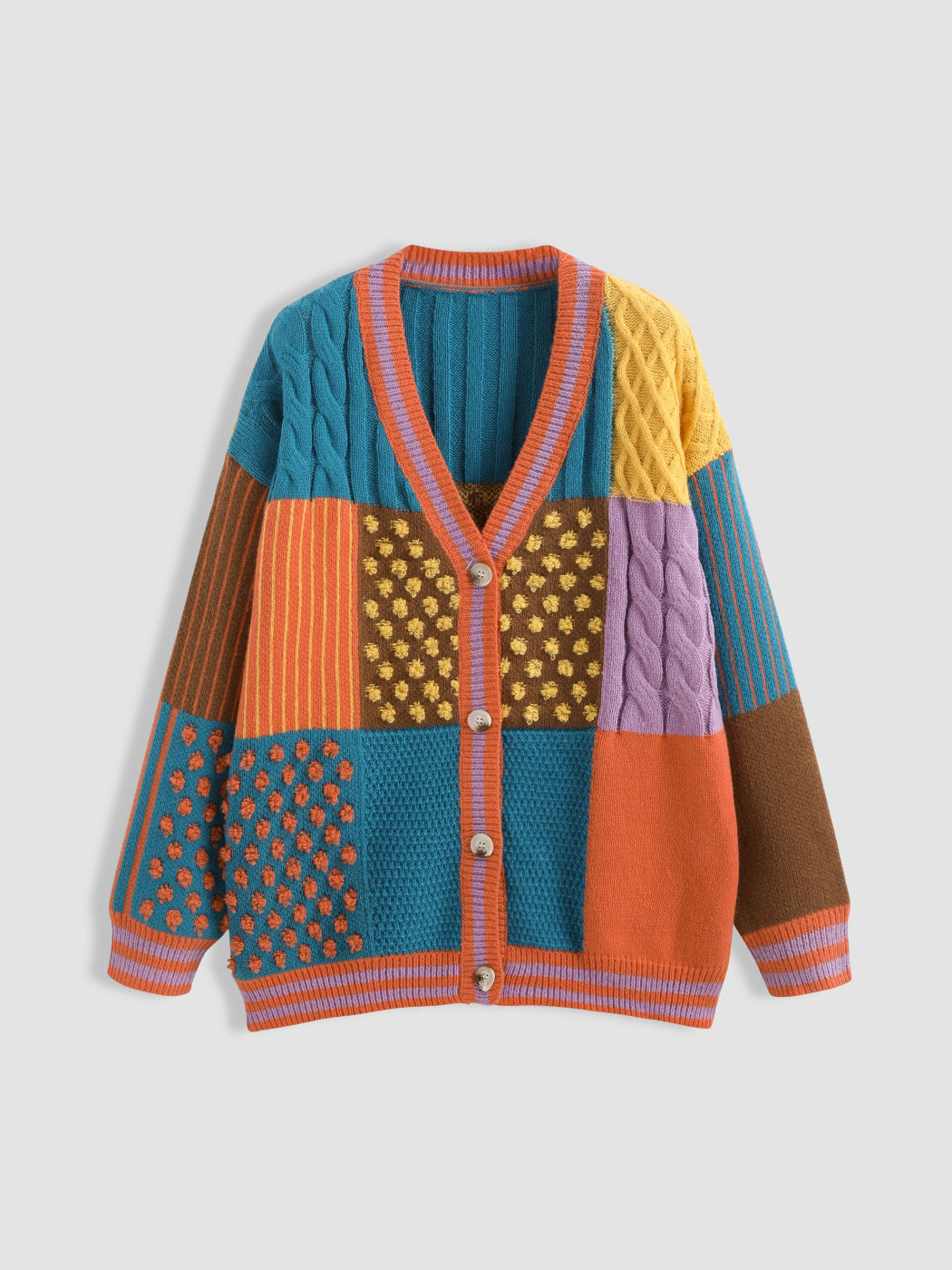 Grandma's Quilt Patchwork Knitted Cardigan - Cider