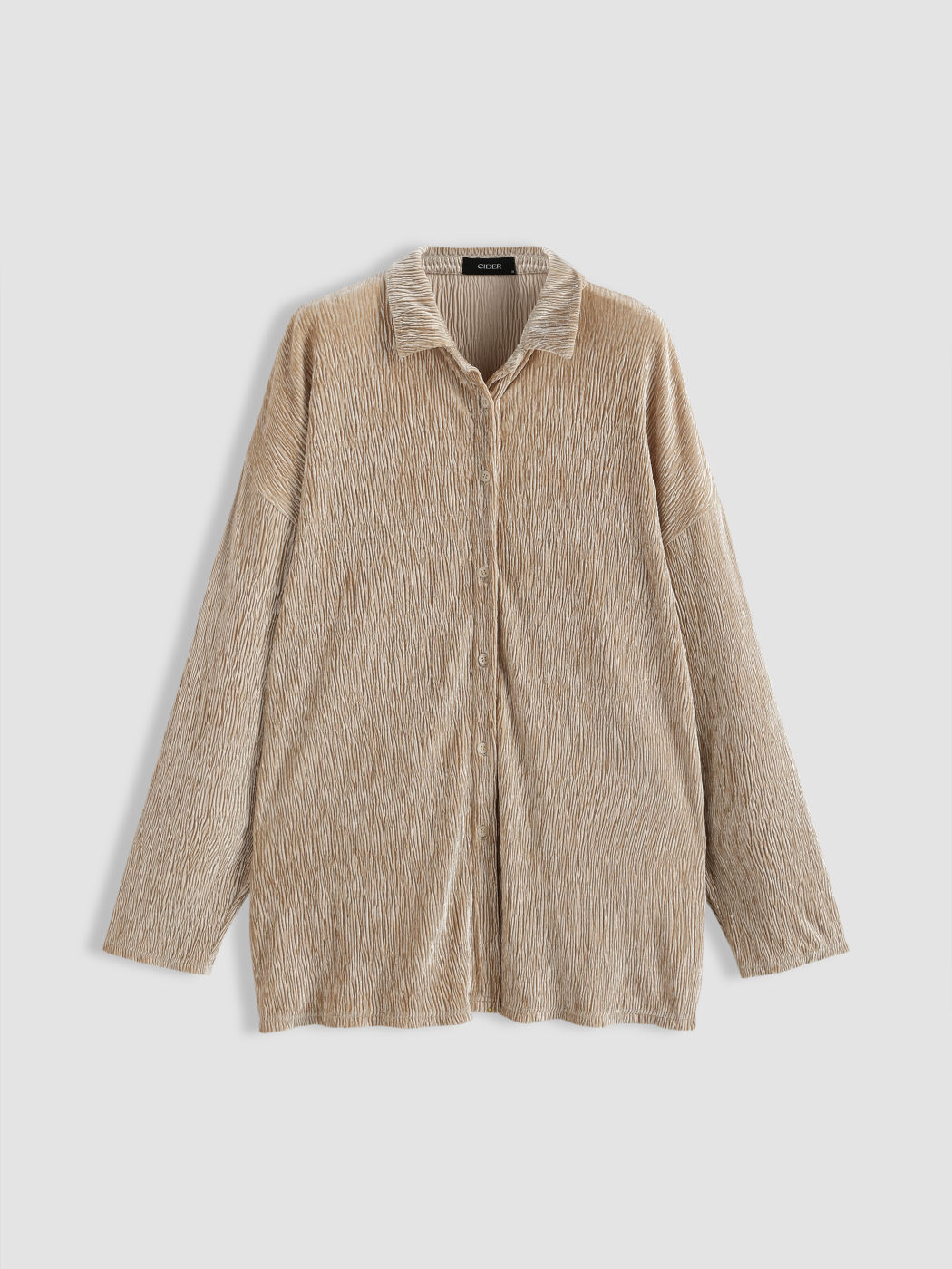 Solid Velvet Texture Oversized Shirt For School Work Holiday