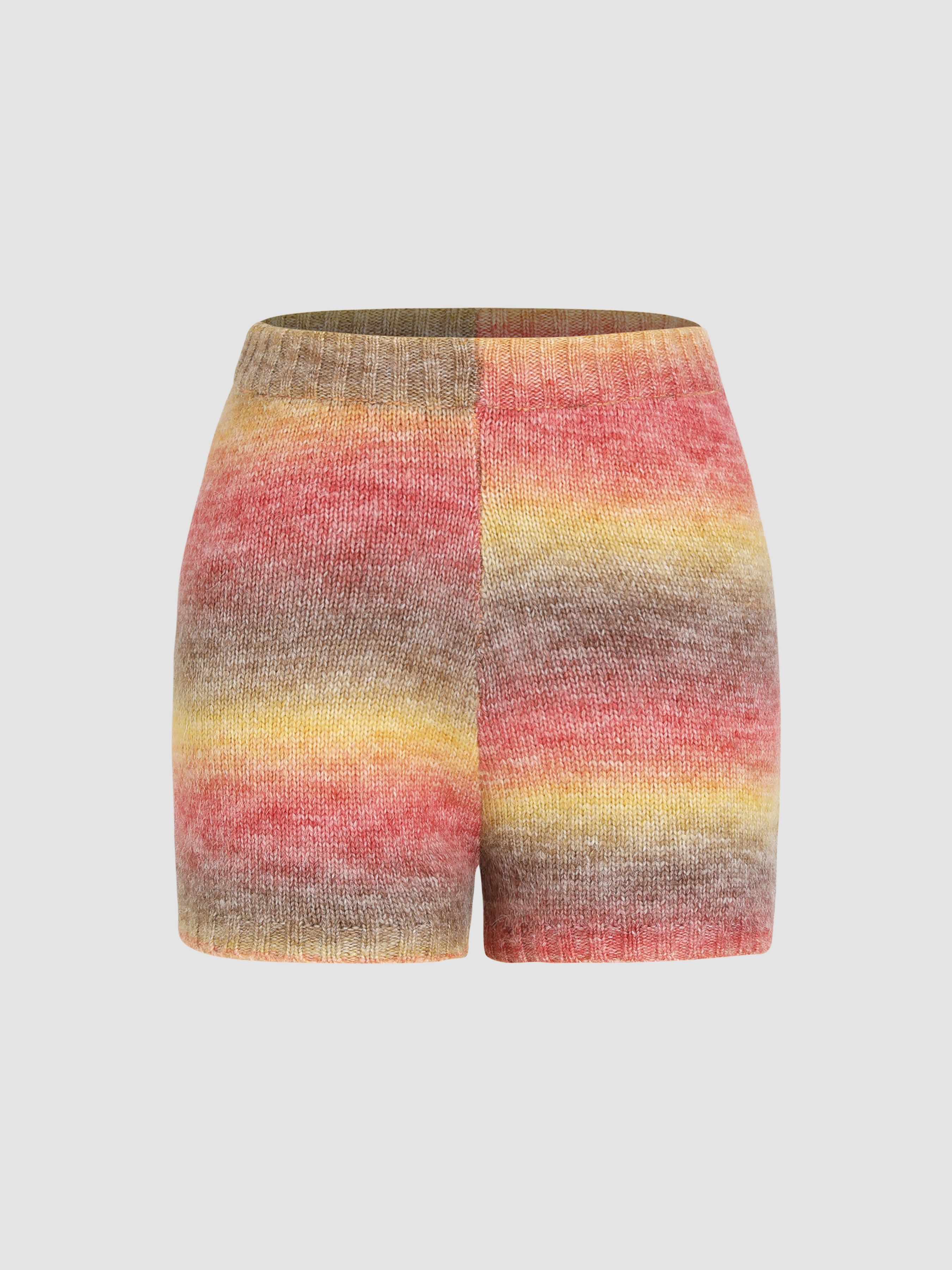 Striped Elastic Knitted Mini Shorts - Cider