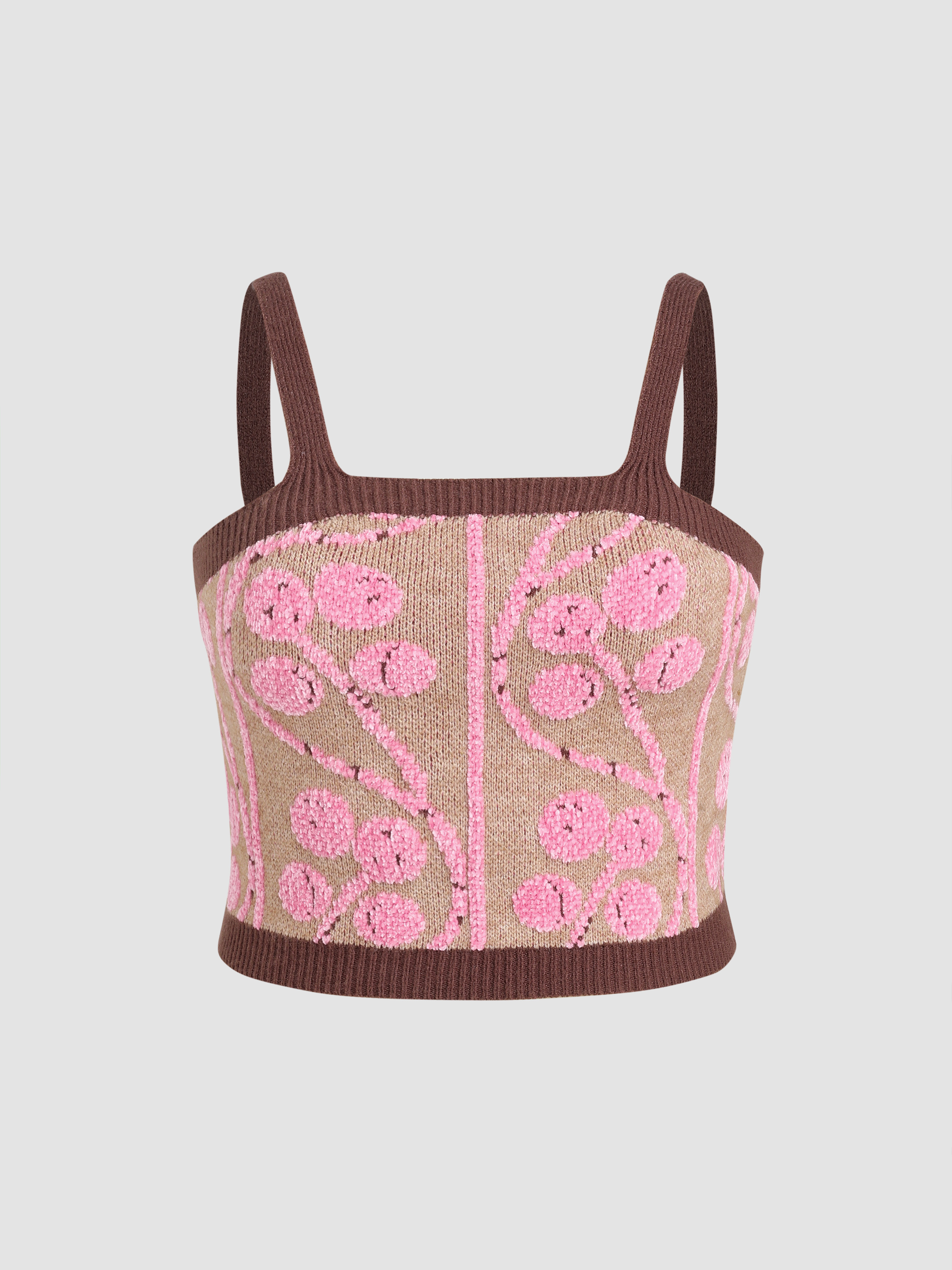 Floral Knitted Cami Top Curve & Plus For Vacation Holiday