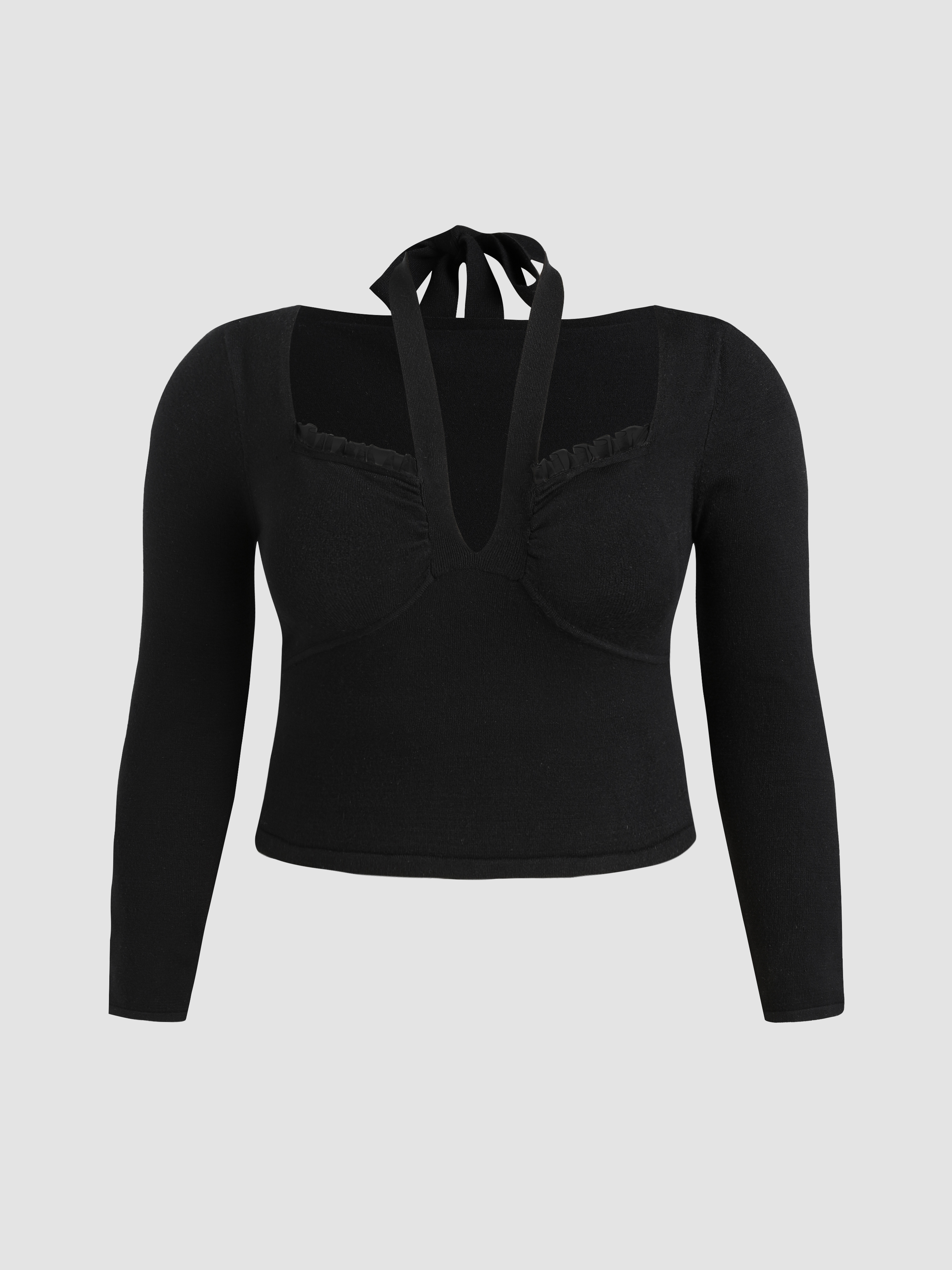 Curve & Plus Ruffle Halter Cut Out Top For Music Festival/Live House ...